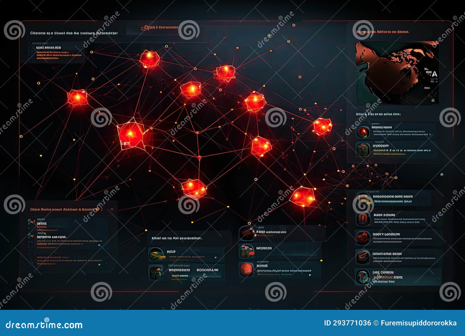 Screen with Network Topology and Threats Cyber Security Data Protection ...