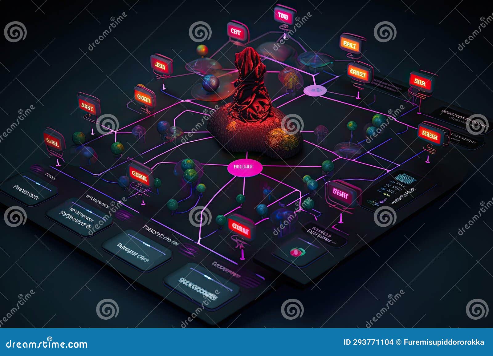 Screen with Network Topology and Threats Cyber Security Data Protection ...