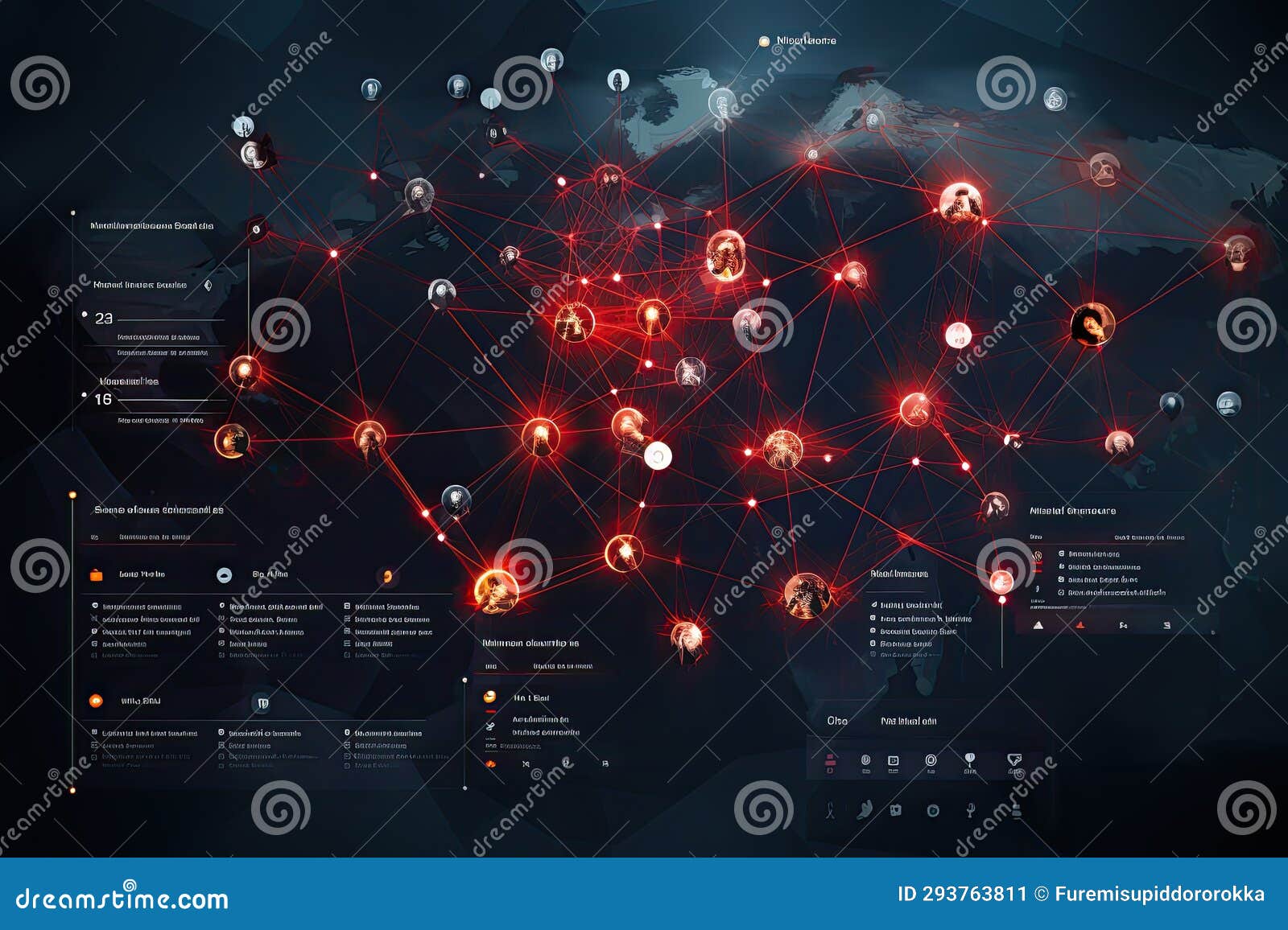 Screen with Network Topology and Threats Cyber Security Data Protection ...