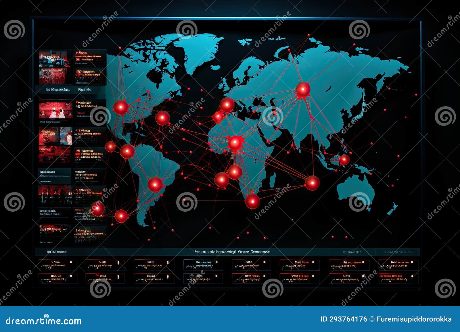 Screen with Network Topology and Threats Cyber Security Data Protection ...