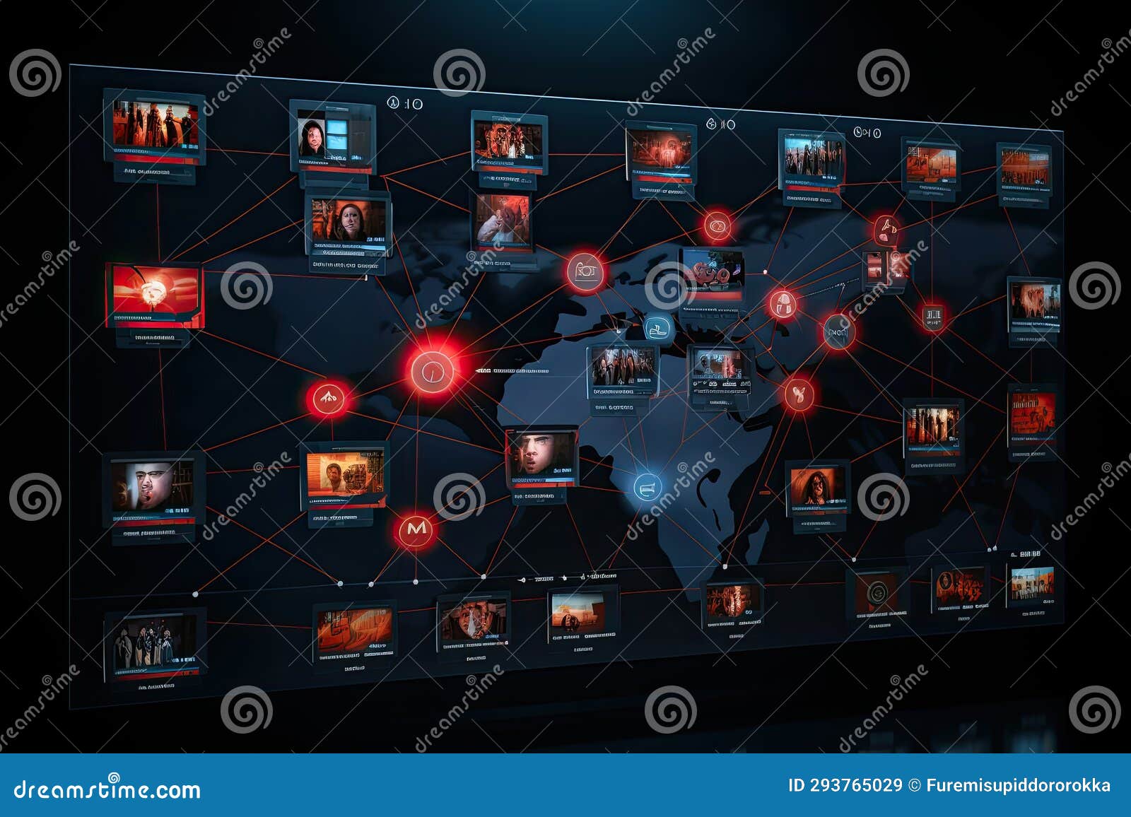 Screen with Network Topology and Threats Cyber Security Data Protection ...