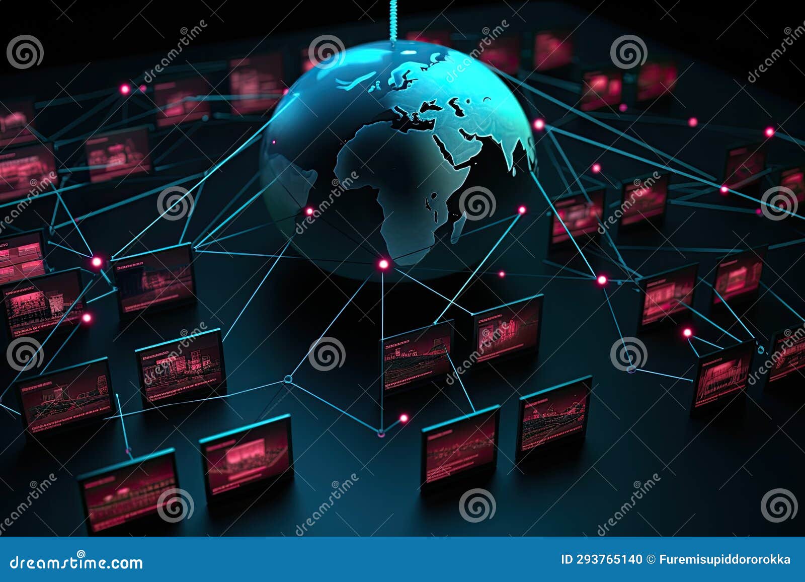Screen with Network Topology and Threats Cyber Security Data Protection ...