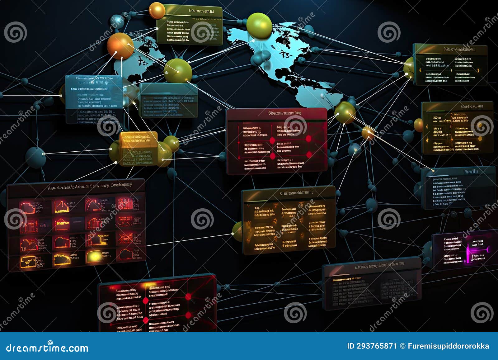 Screen with Network Topology and Threats Cyber Security Data Protection ...