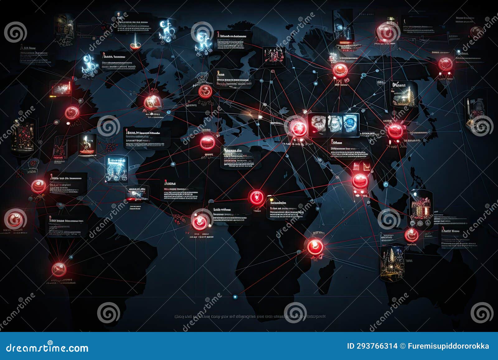 Screen with Network Topology and Threats Cyber Security Data Protection ...