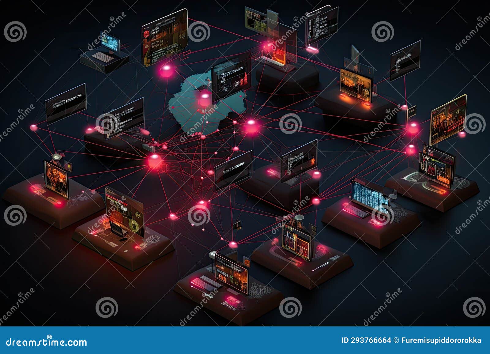 Screen with Network Topology and Threats Cyber Security Data Protection ...