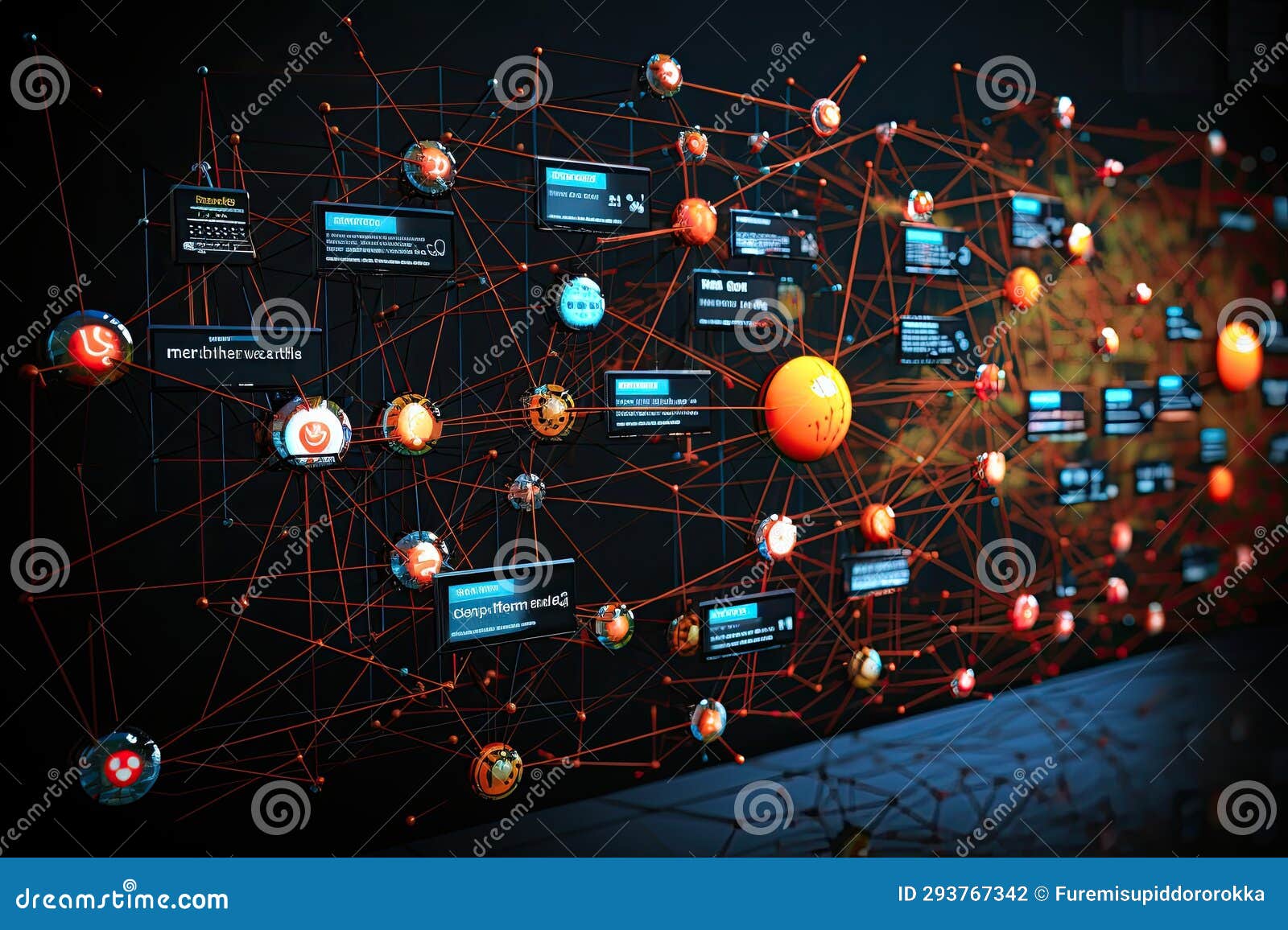Screen with Network Topology and Threats Cyber Security Data Protection ...