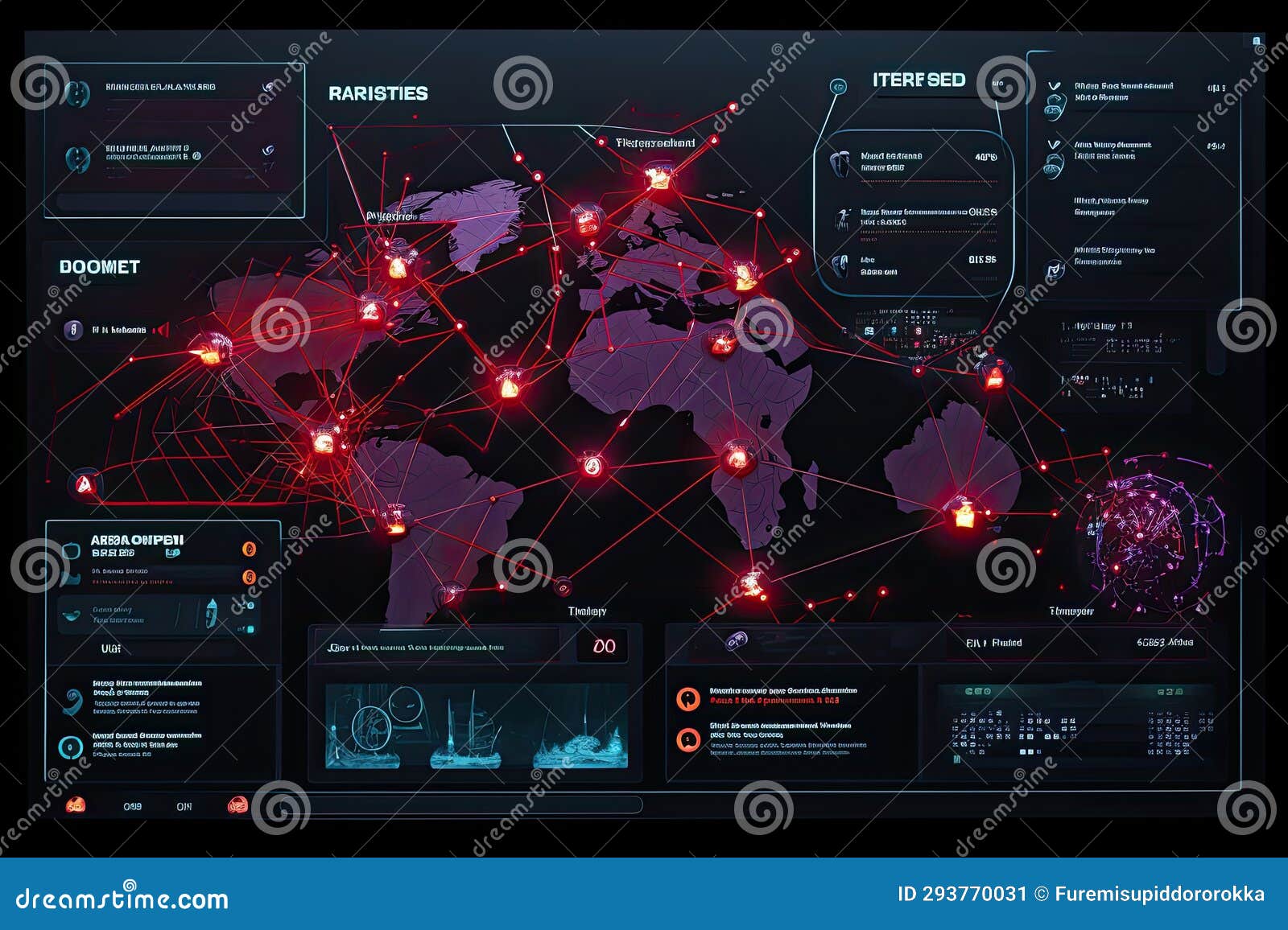 Screen with Network Topology and Threats Cyber Security Data Protection ...