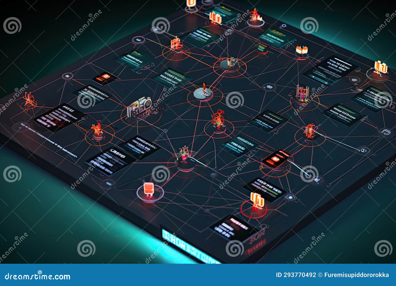 Screen with Network Topology and Threats Cyber Security Data Protection ...
