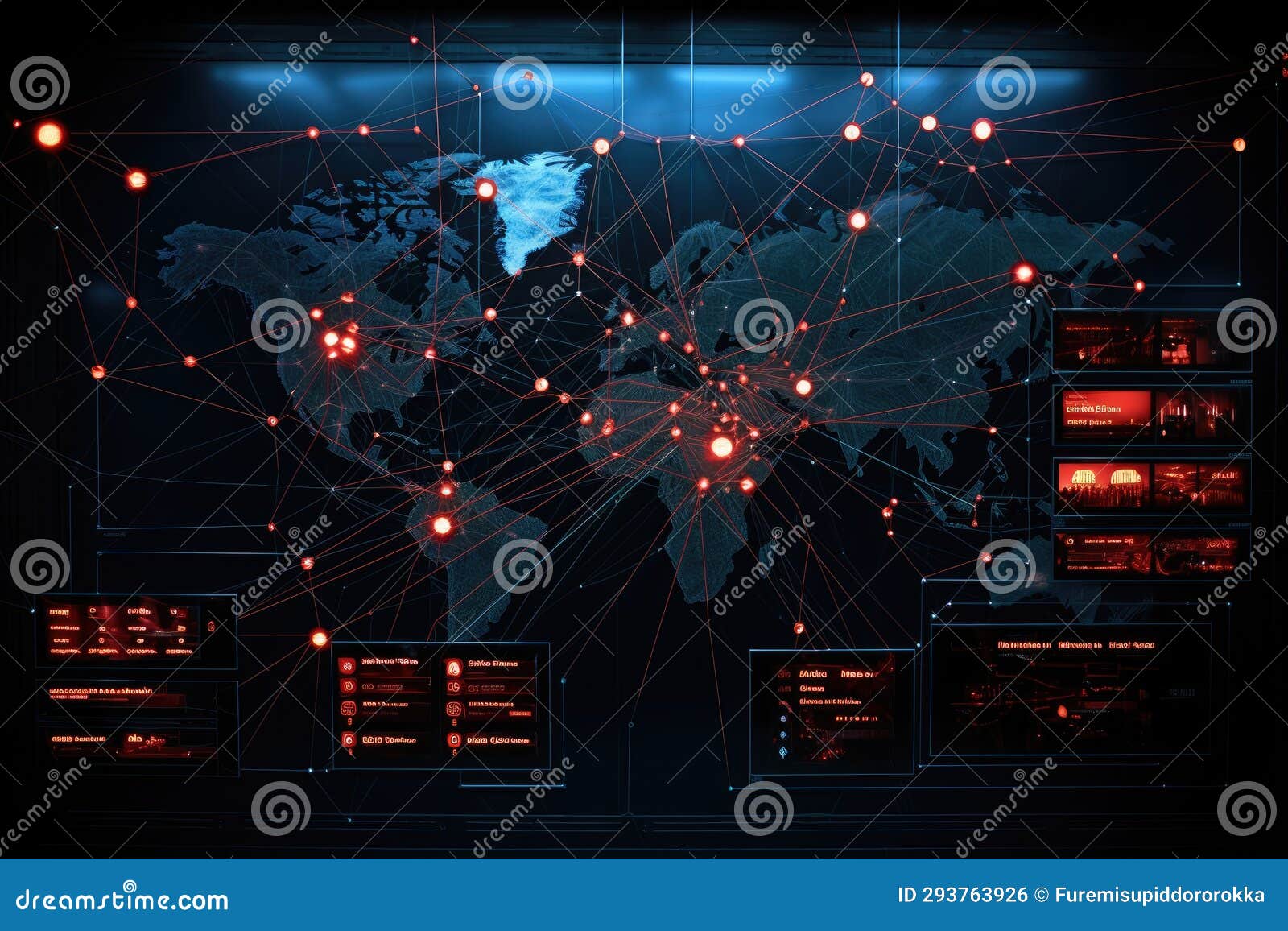 Screen with Network Topology and Threats Cyber Security Data Protection ...