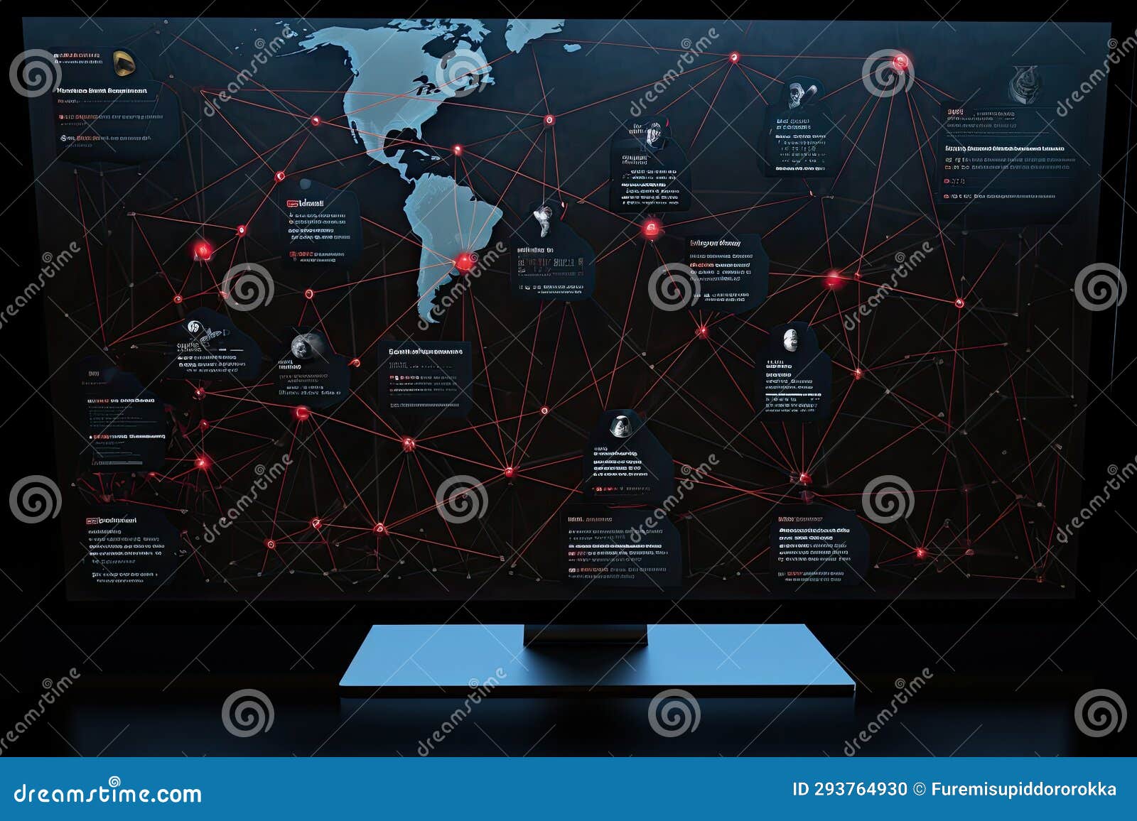 Screen with Network Topology and Threats Cyber Security Data Protection ...