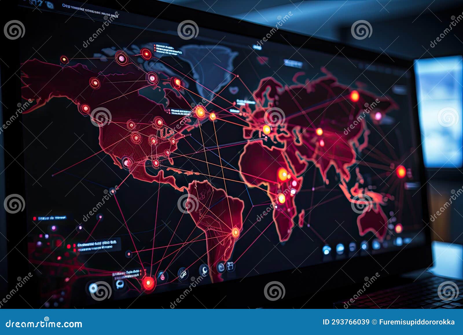 Screen with Network Topology and Threats Cyber Security Data Protection ...