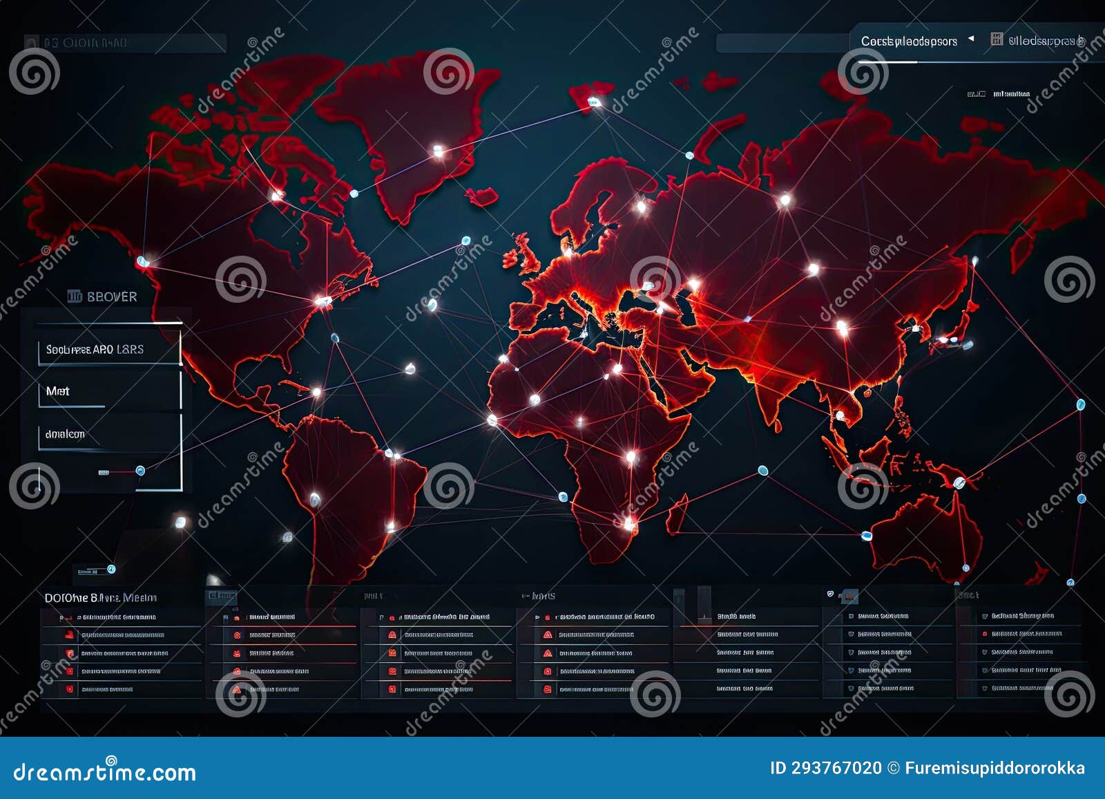 Screen with Network Topology and Threats Cyber Security Data Protection ...