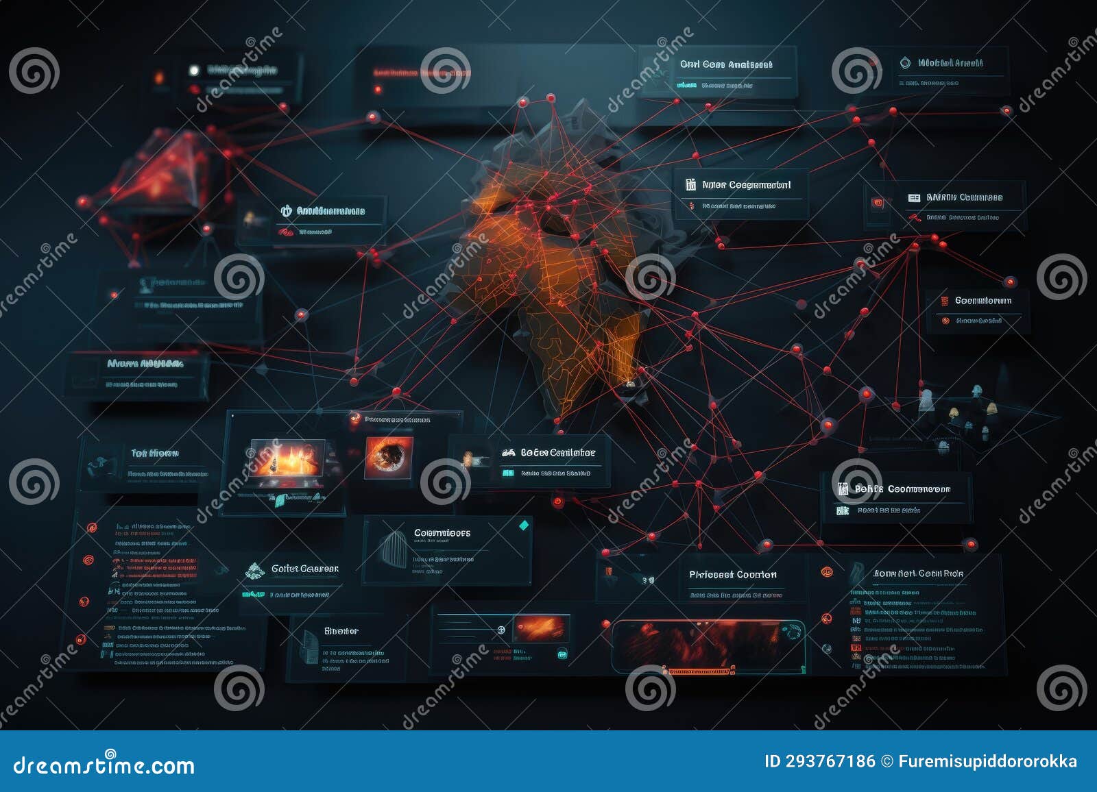 Screen with Network Topology and Threats Cyber Security Data Protection ...