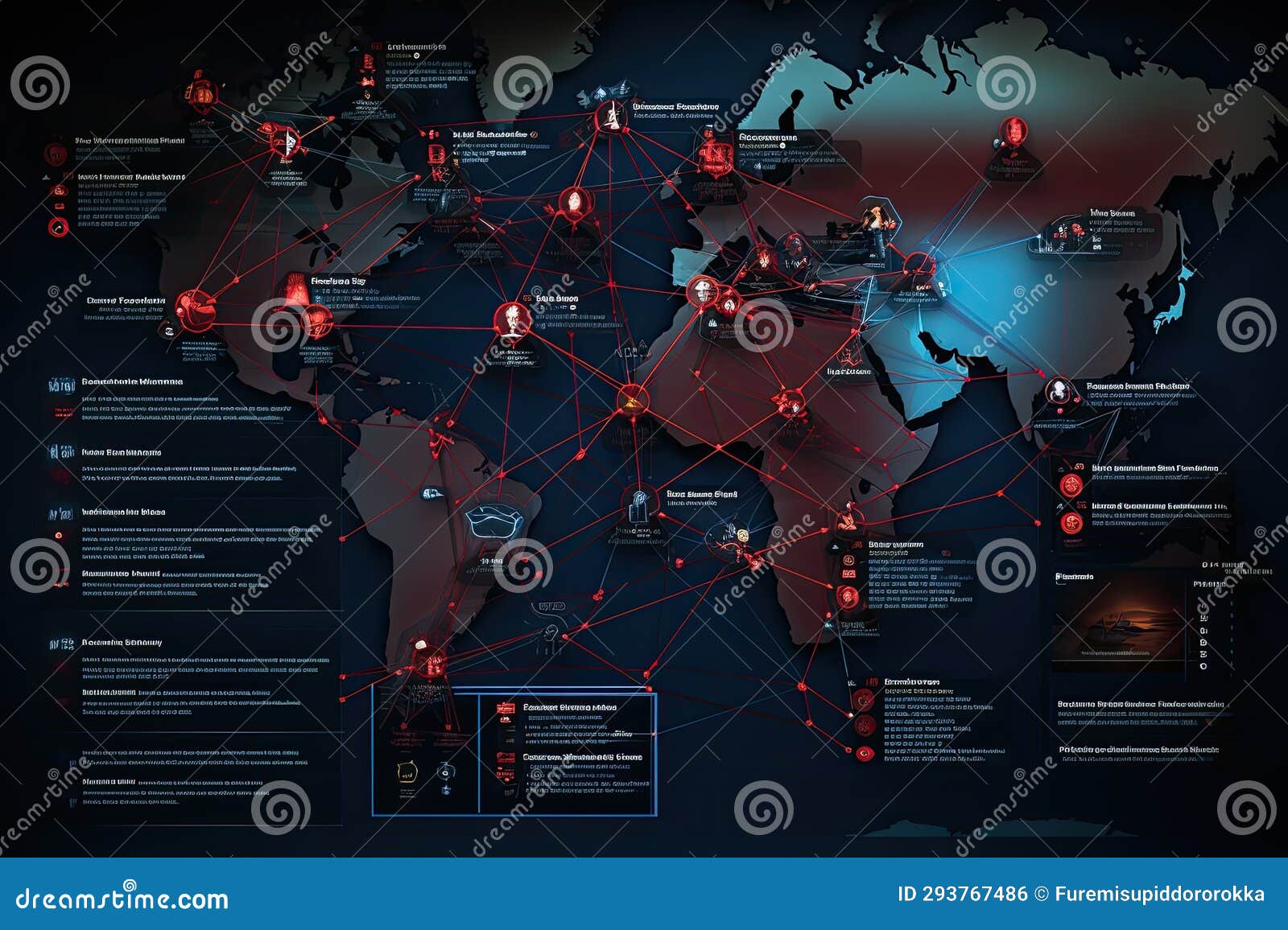 Screen with Network Topology and Threats Cyber Security Data Protection ...