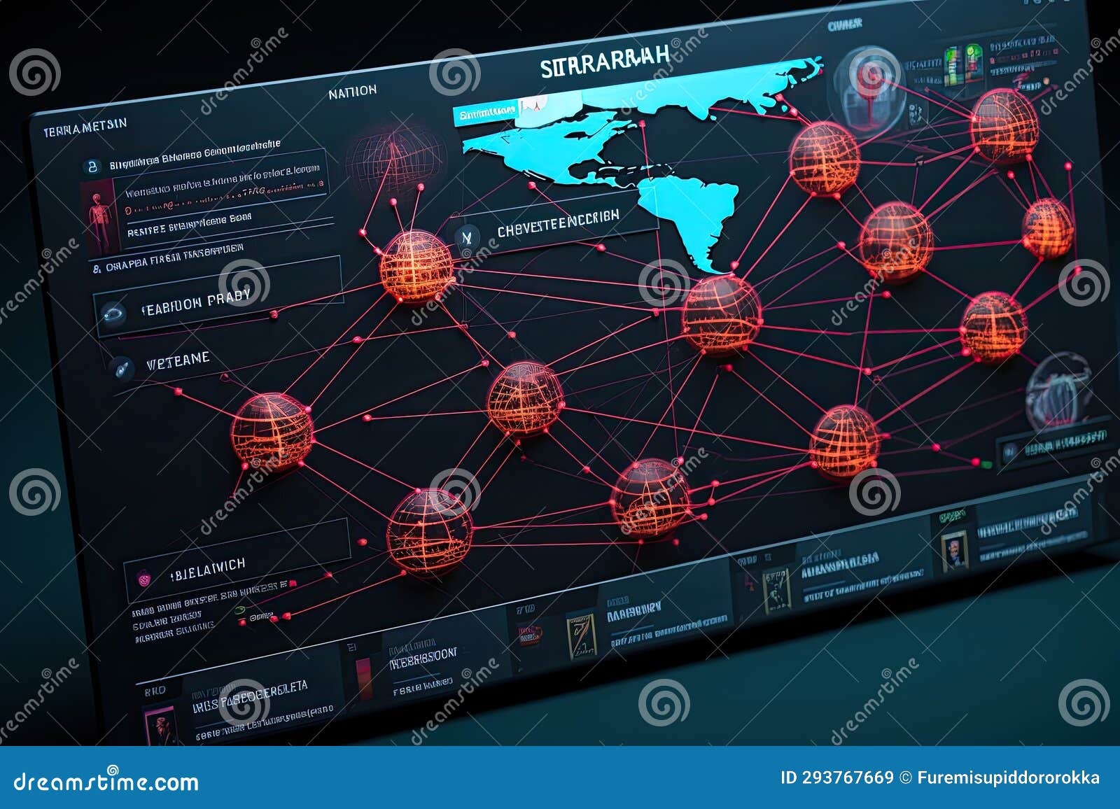 Screen with Network Topology and Threats Cyber Security Data Protection ...