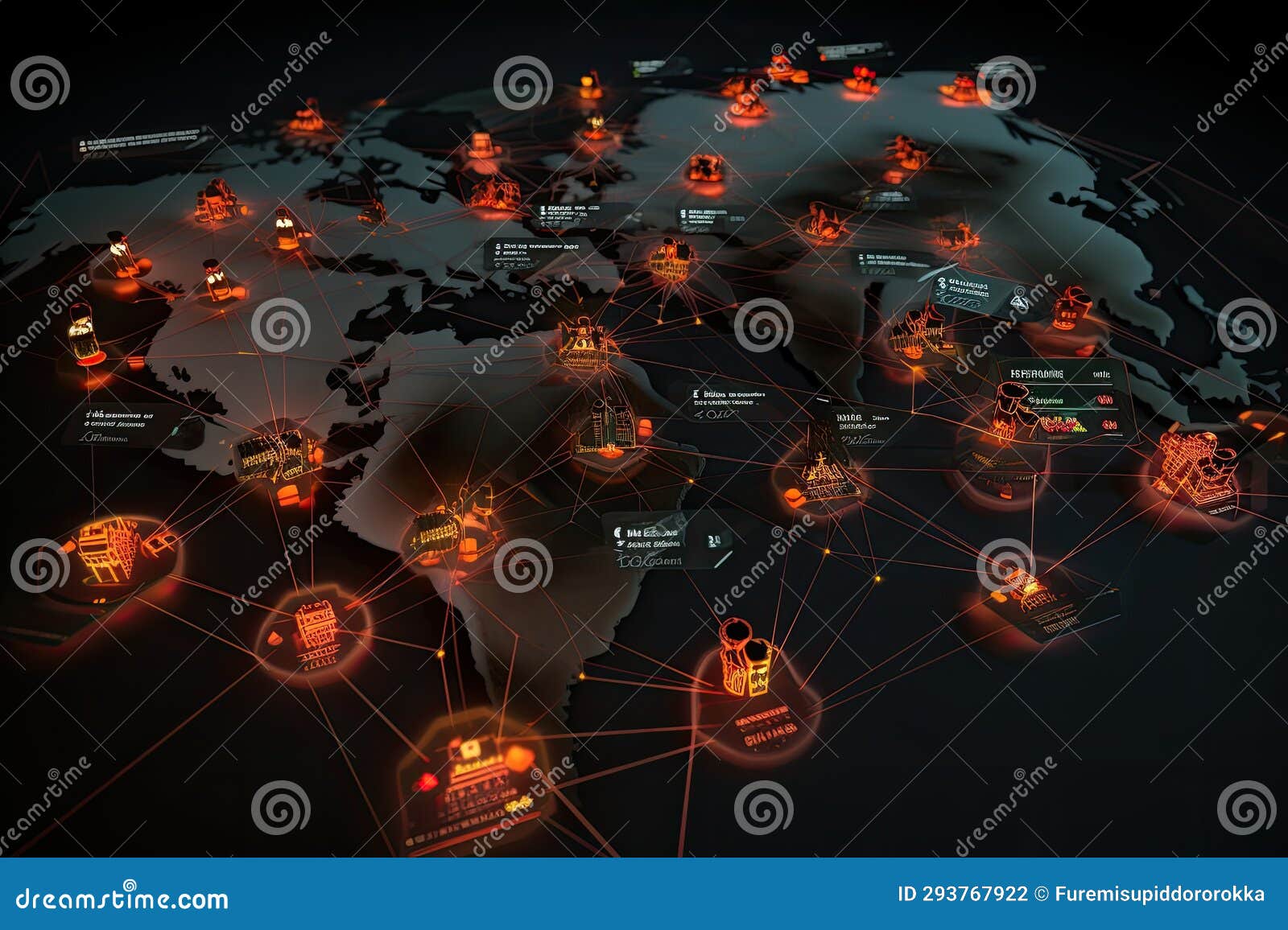 Screen with Network Topology and Threats Cyber Security Data Protection ...