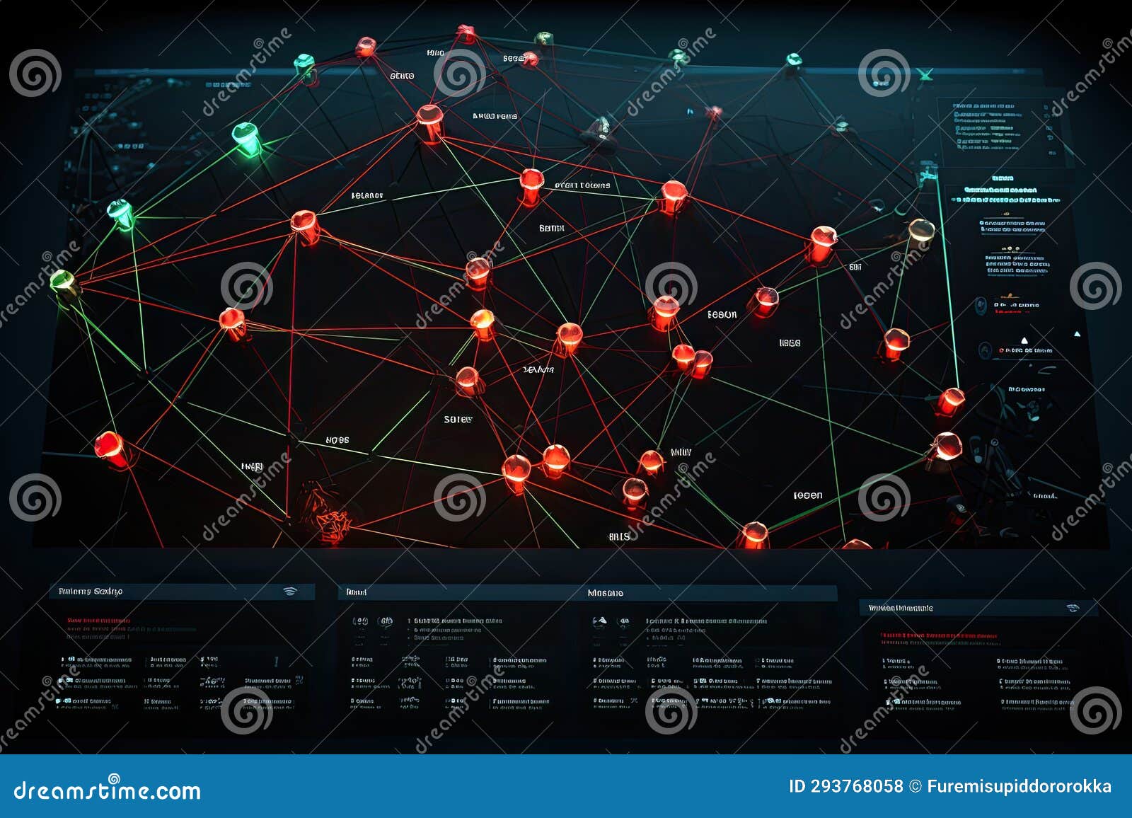 Screen with Network Topology and Threats Cyber Security Data Protection ...
