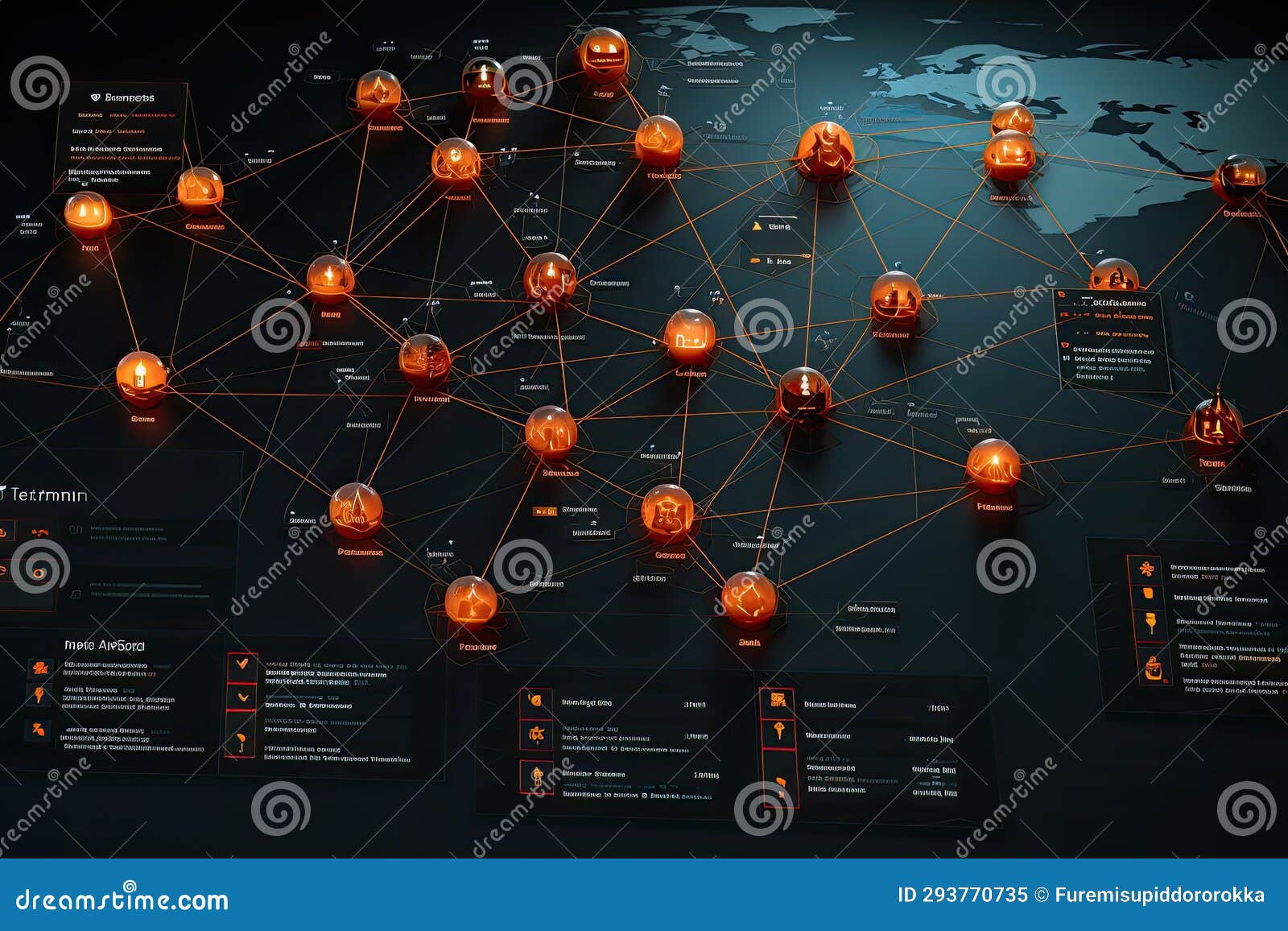 Screen with Network Topology and Threats Cyber Security Data Protection ...