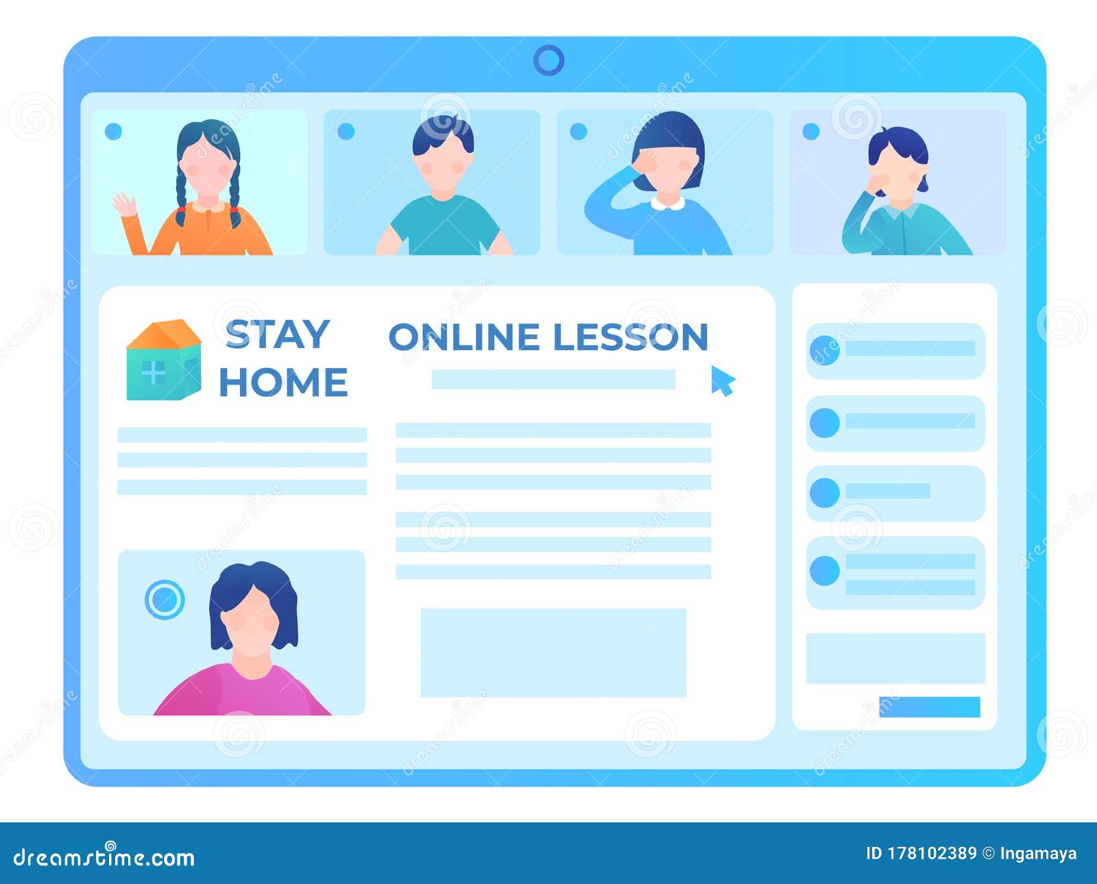 Screen with an Online School Lesson. Vector Flat Illustration of ...