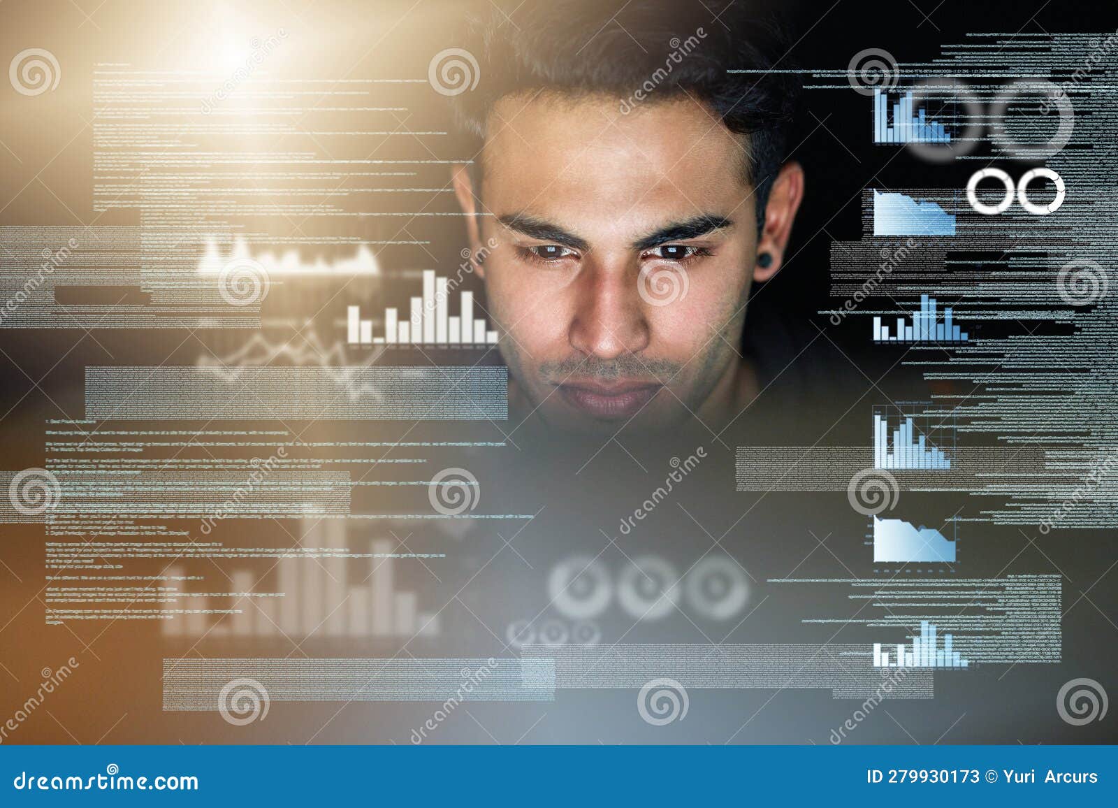 Screen Overlay, Business Man and Data Analysis of Stock Market Research ...