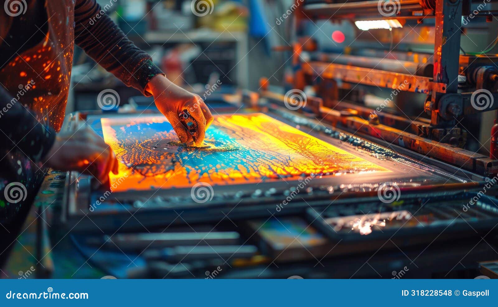 Screen Printing Process Captured Over Designer Work Table Stock ...