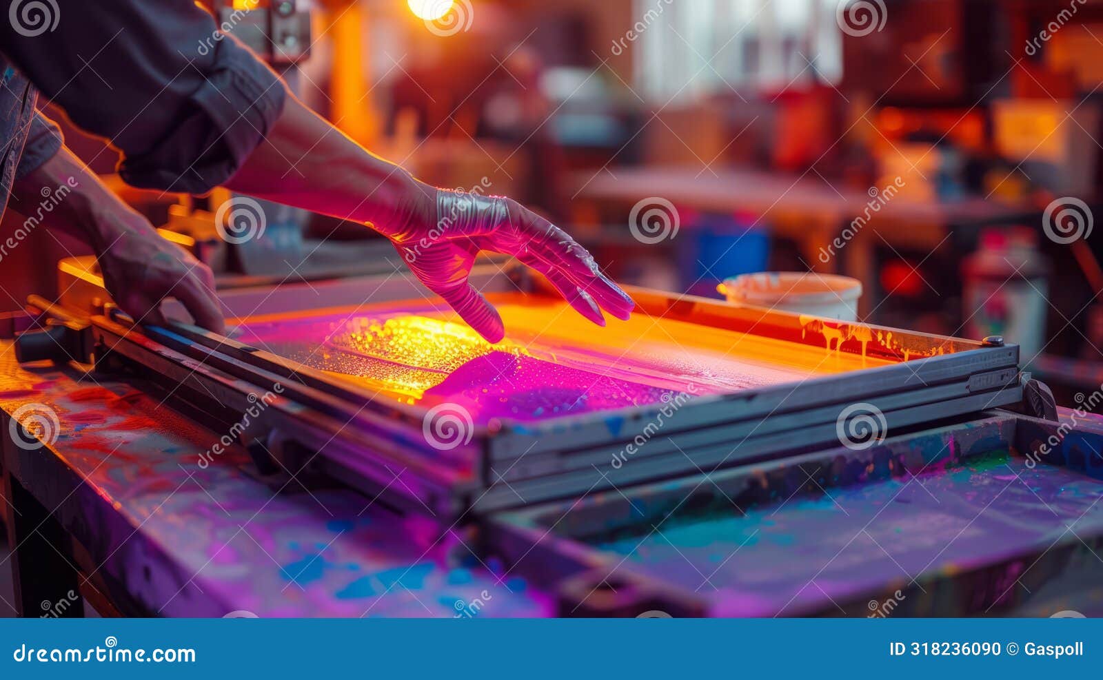 Screen Printing Process Captured Over Designer Work Table Stock ...