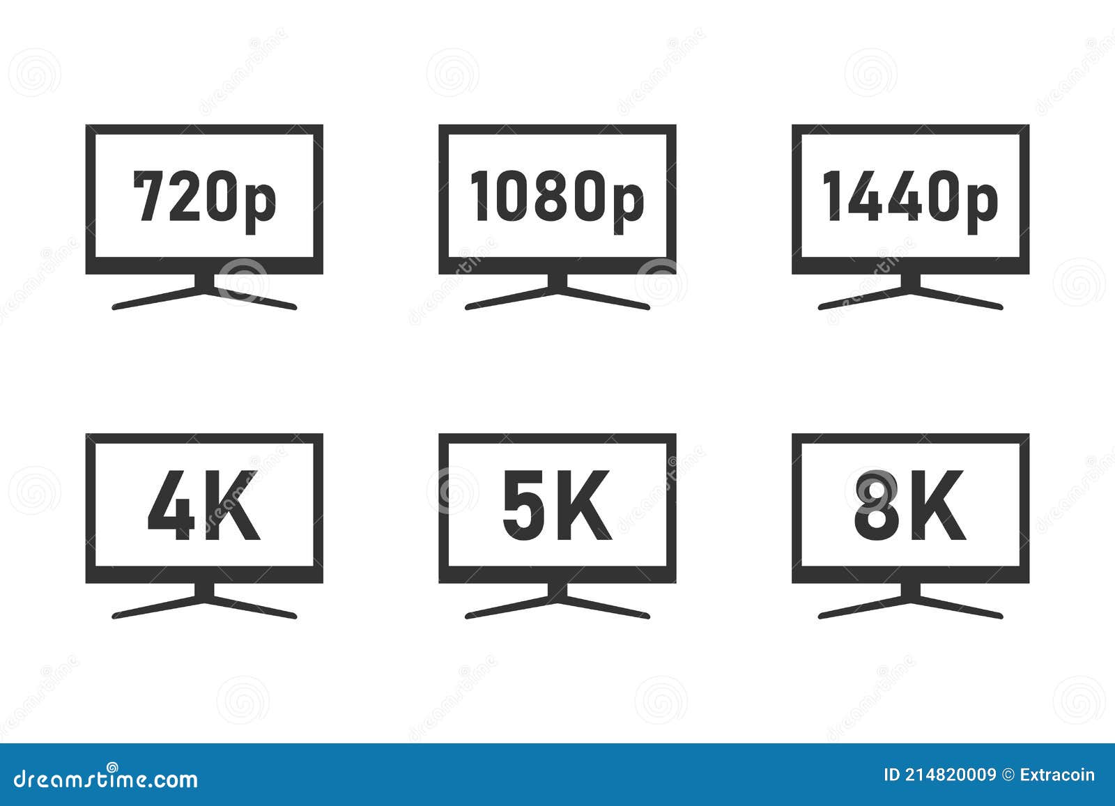Screen Resolution Icon Set, 4K UHD, 5K, 8K, Quad HD, Full HD And HD ...