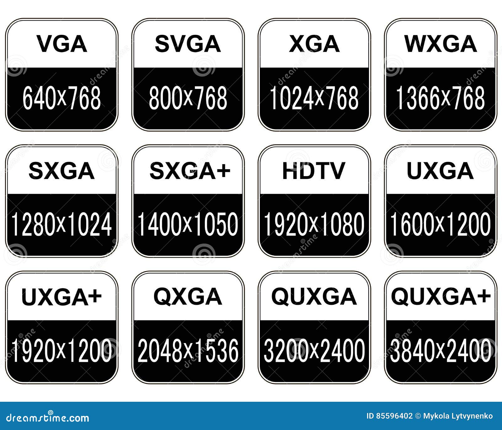Screen Resolution Icon Set, 4K UHD, 5K, 8K, Quad HD, Full HD And HD ...