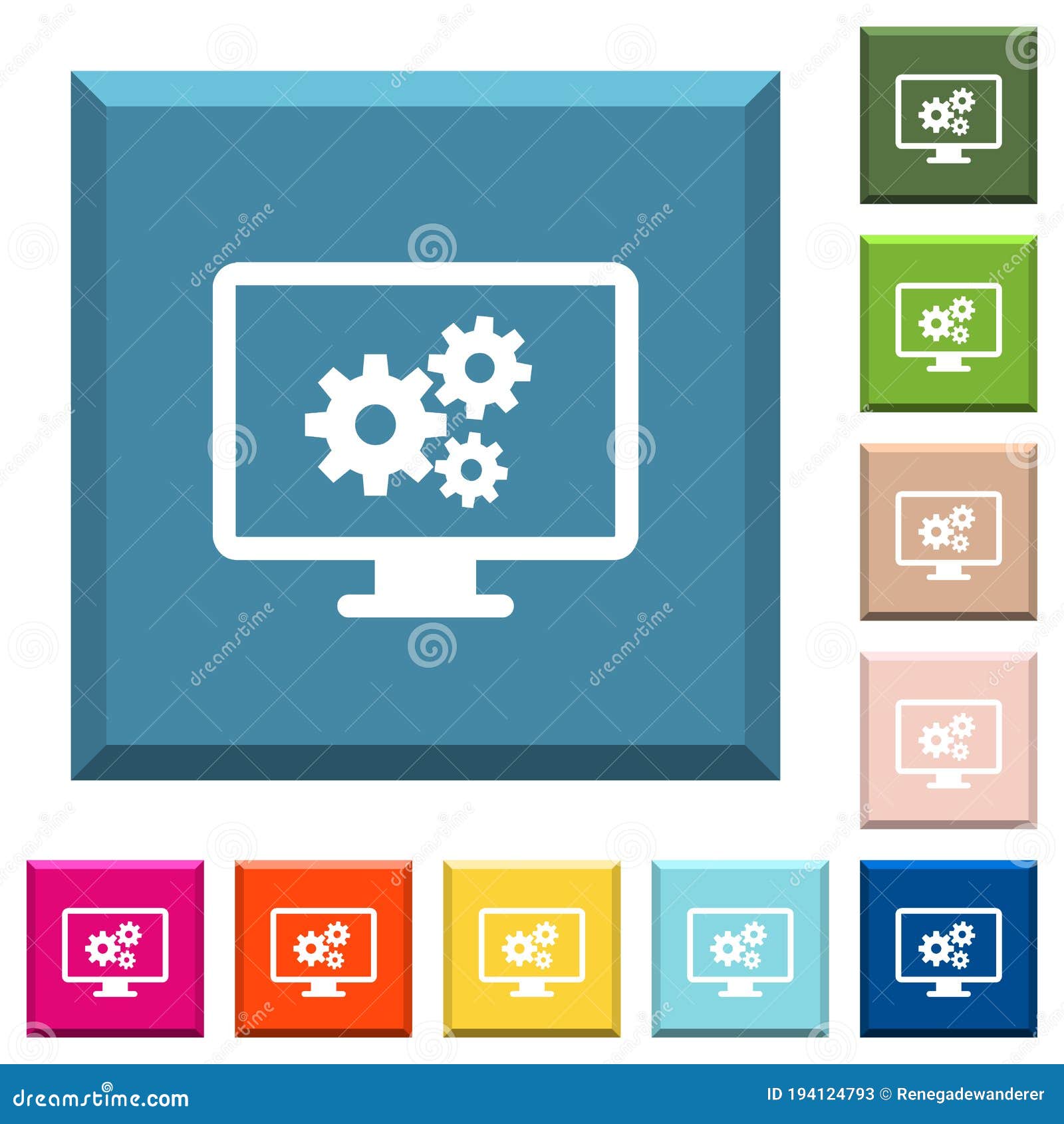 Screen Settings White Icons on Edged Square Buttons Stock Vector ...