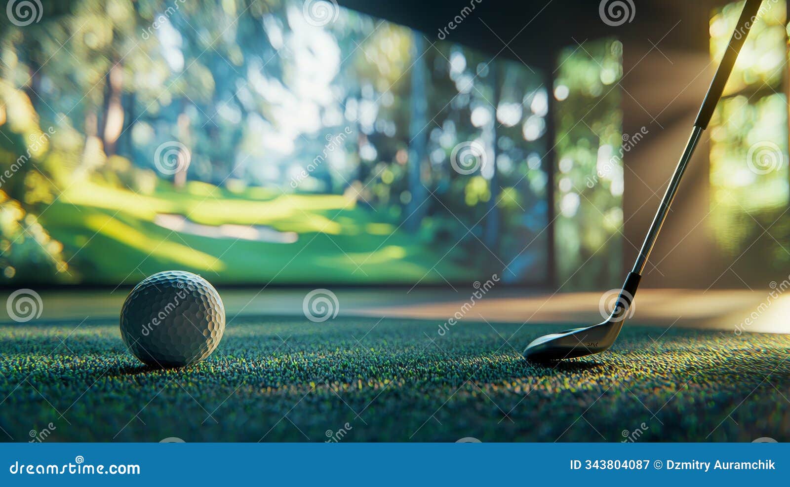 Screen Shot of a Golf Ball and Putter in Front of a Virtual Golf Course ...