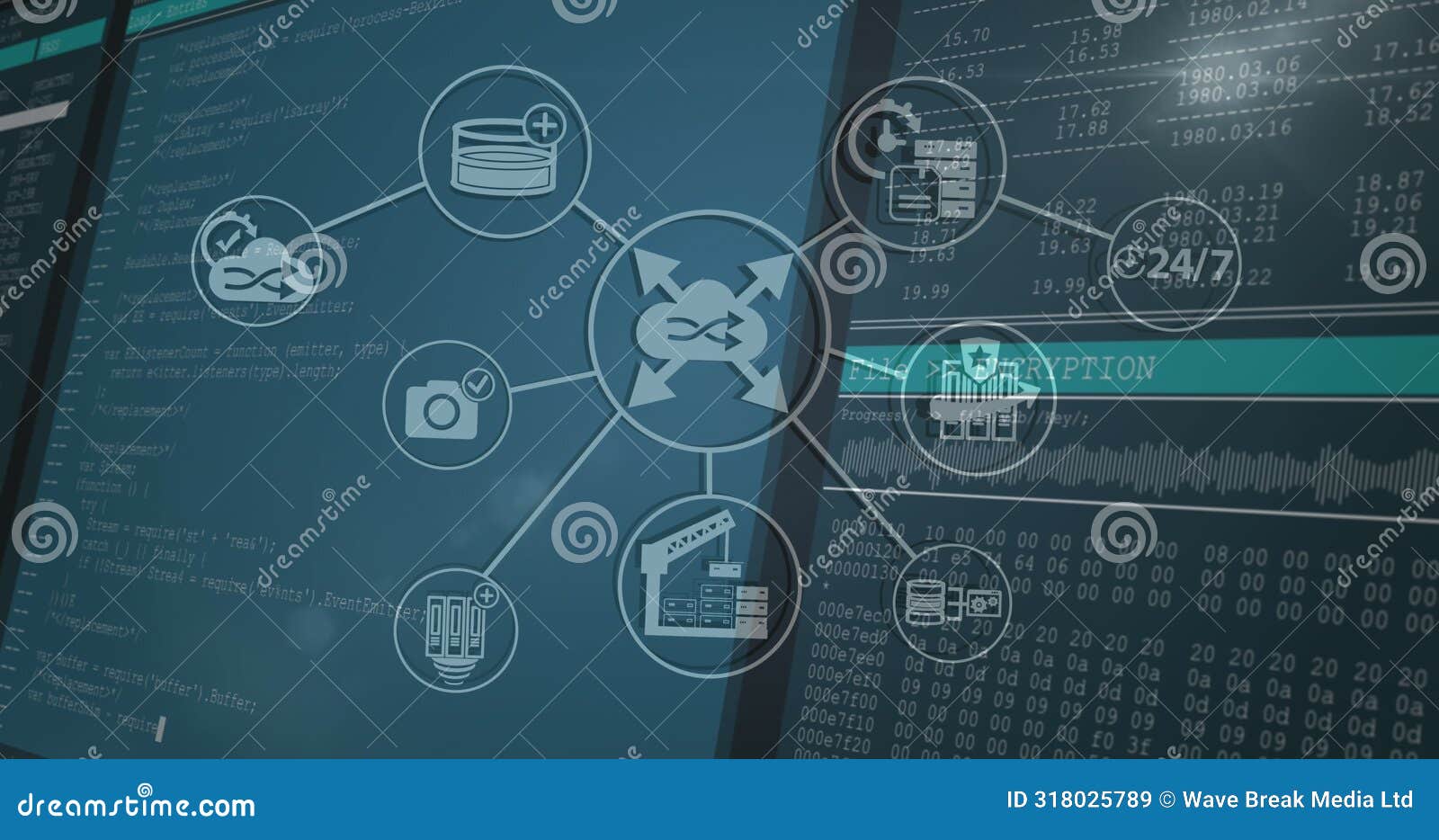 Screen Shows Data Encryption and Network Security Icons Connected by ...