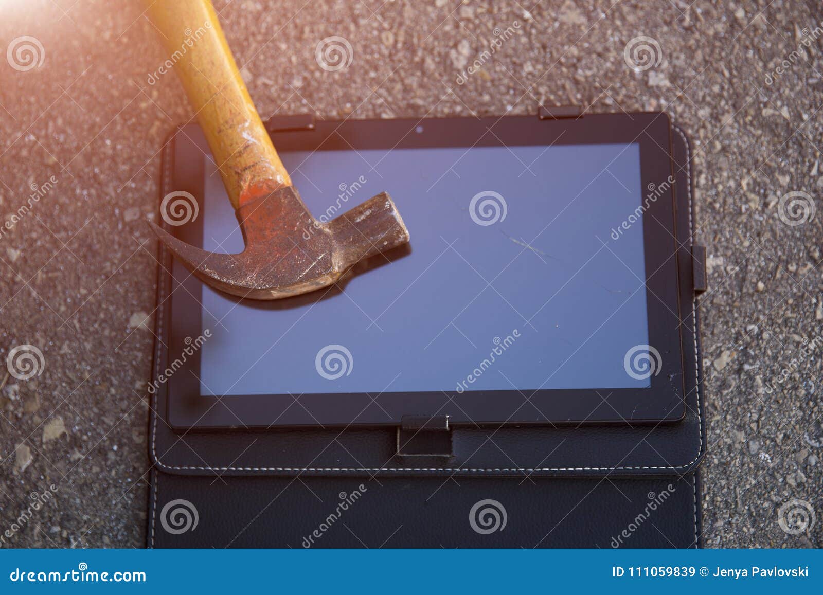 Hammer and smartphone. stock image. Image of desperate - 111059839