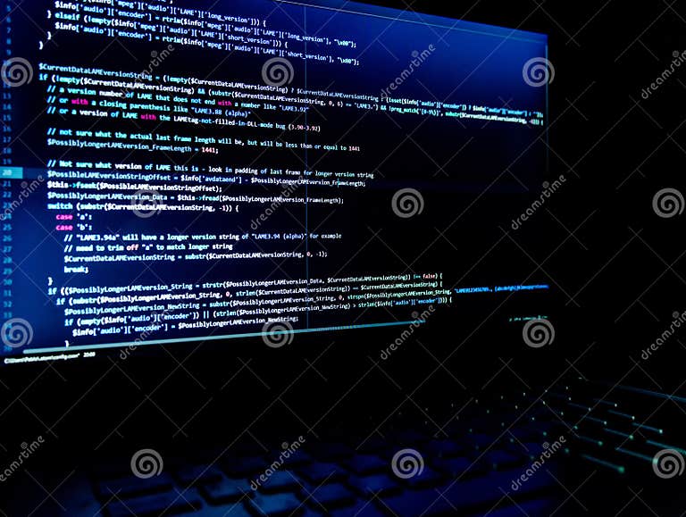 Screen with Software Developer Code. Blur Lights. Stock Image - Image ...