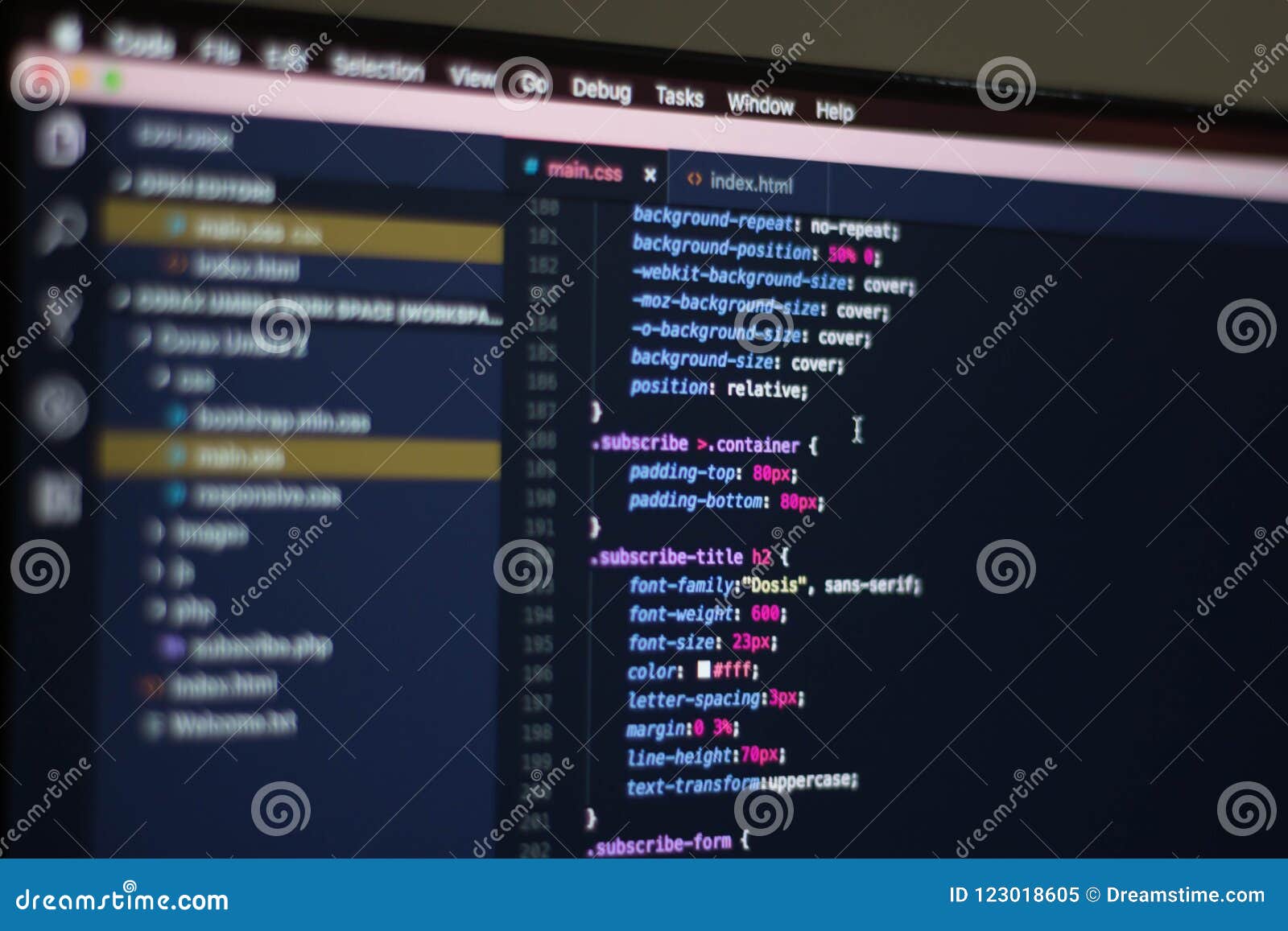 It Coding On Monitor Screen Html Markup Language Closeup Programming Code Close Up Of Script