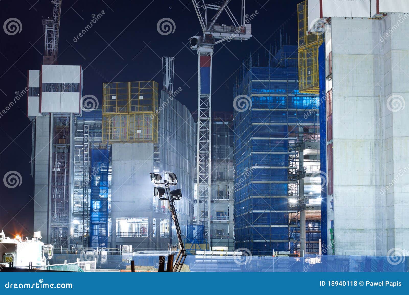 Screen System and Scaffold at Night Stock Photo - Image of night ...