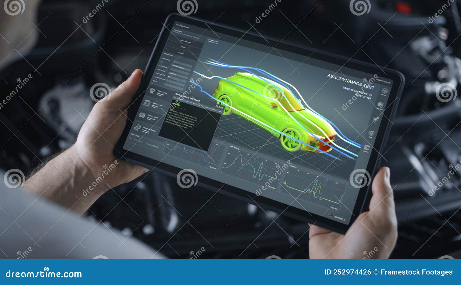 On Screen Tablet Software for Testing Vehicle Aerodynamics Stock Photo ...