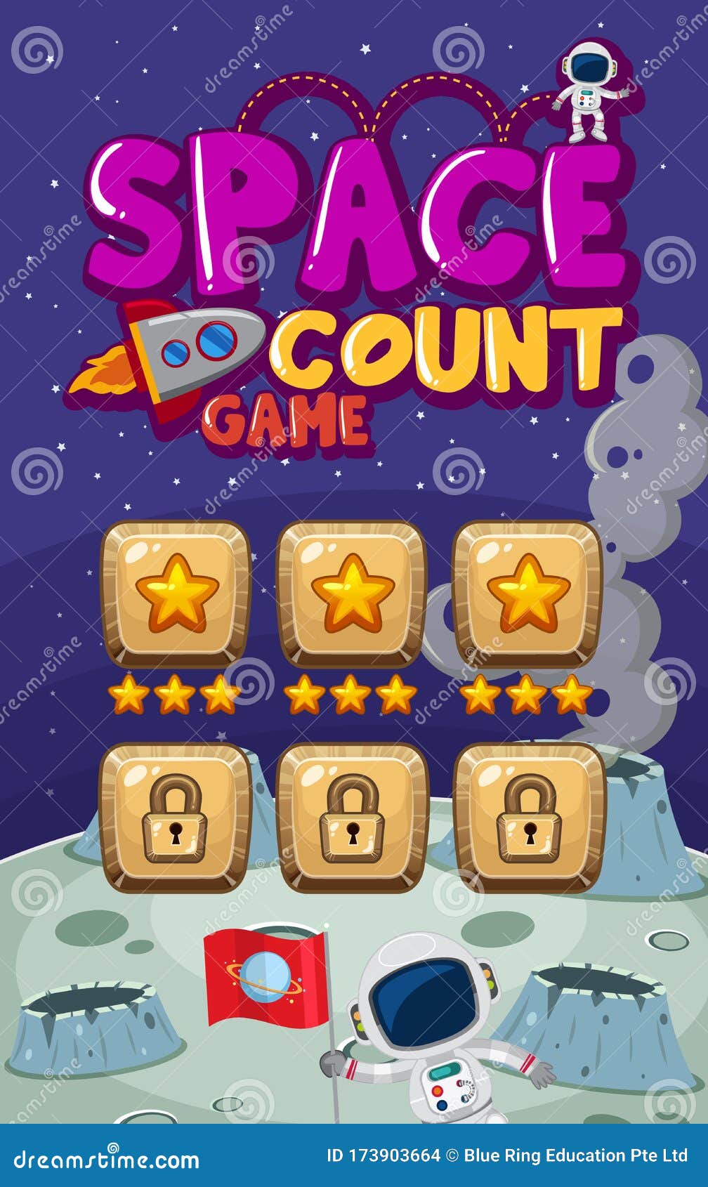 Screen Template for Computer Game with Astronauts in Space Stock Vector ...