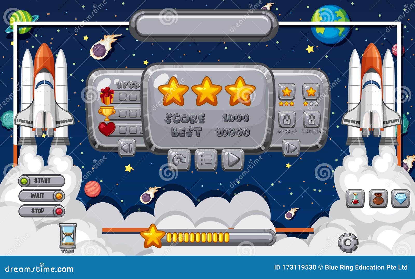 Screen Template for Computer Game with Space Theme Stock Vector ...