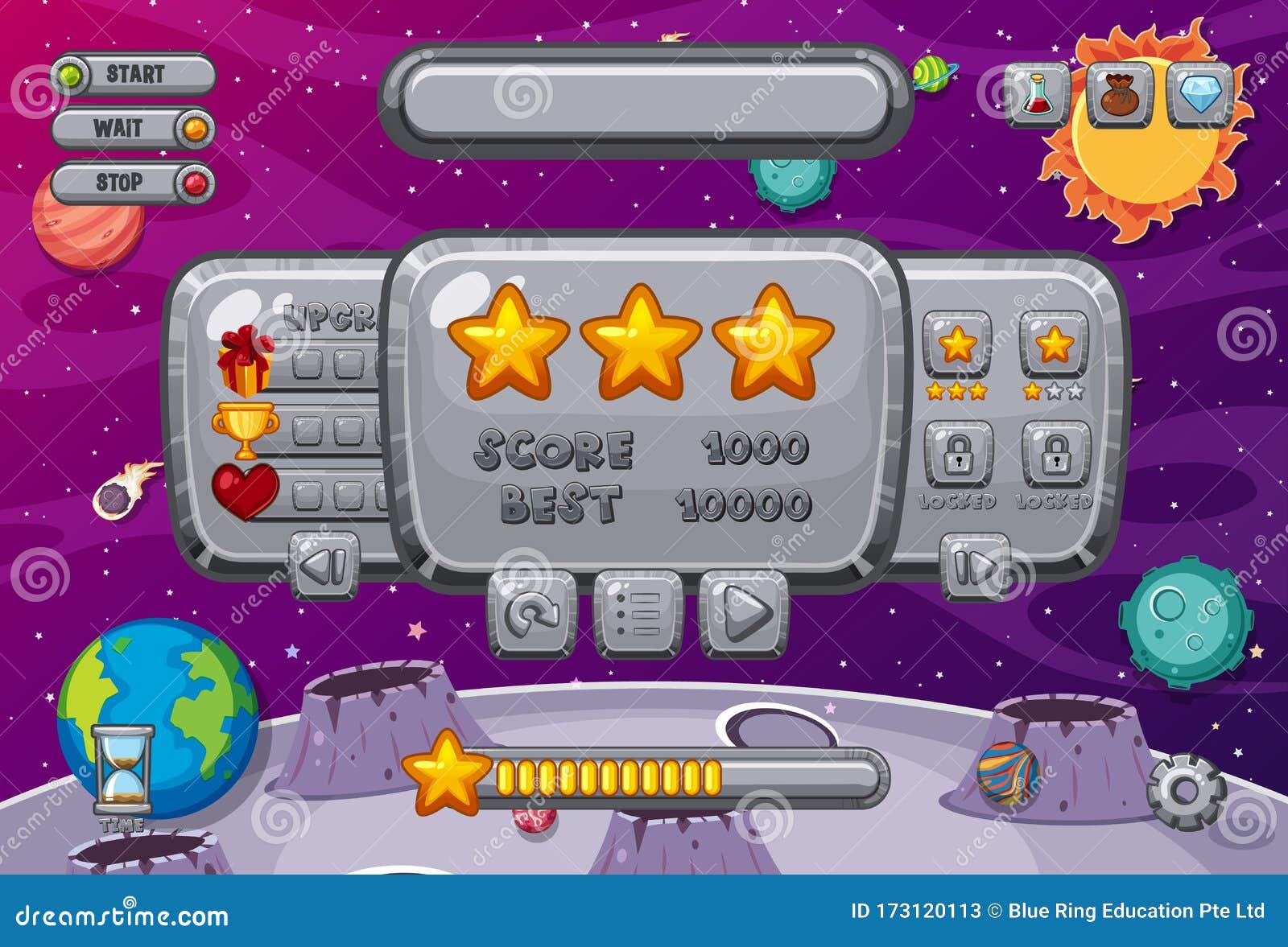 Screen Template for Computer Game with Space Theme Stock Illustration ...
