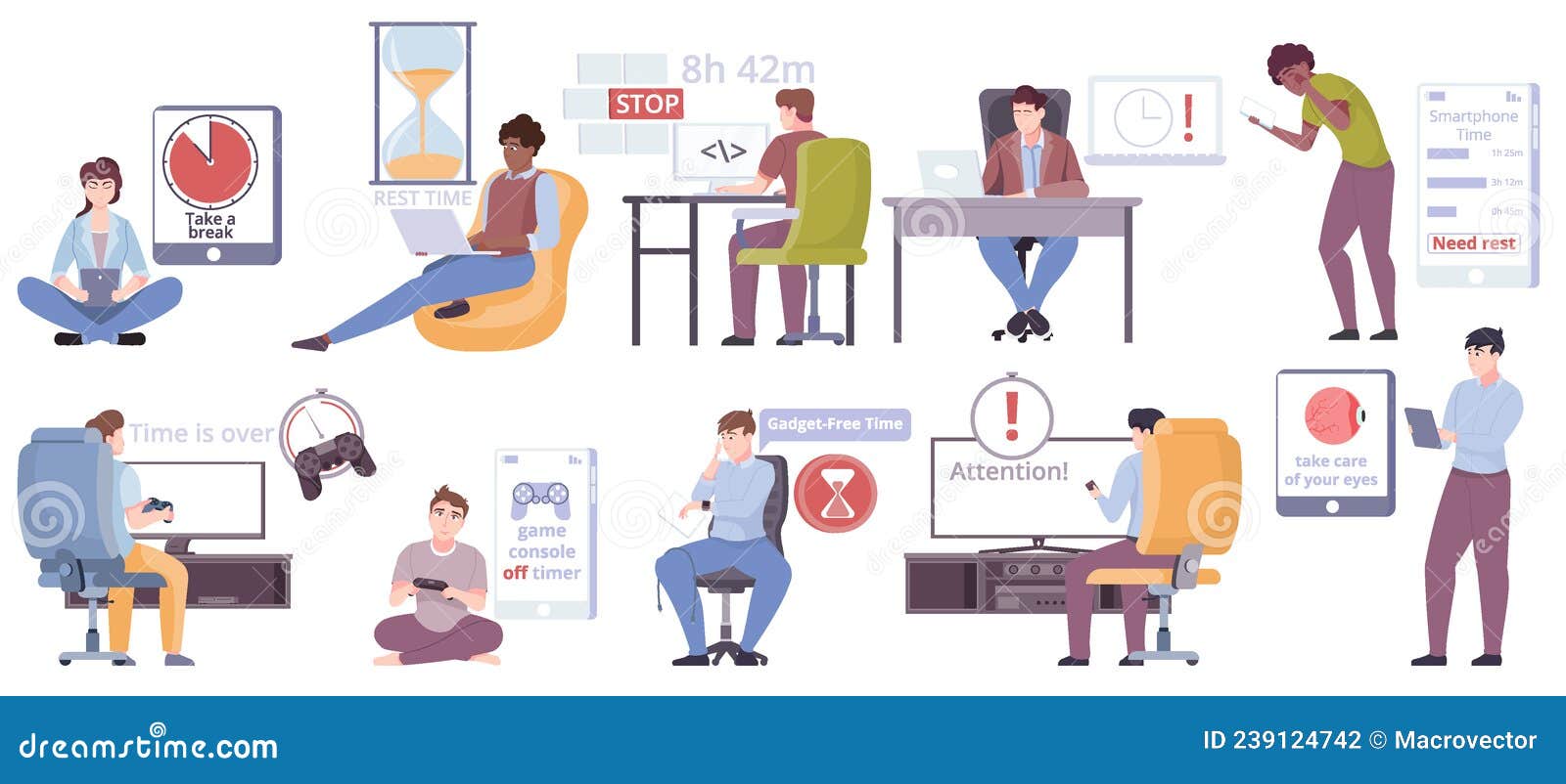 Screen Time Set stock vector. Illustration of time, computer - 239124742