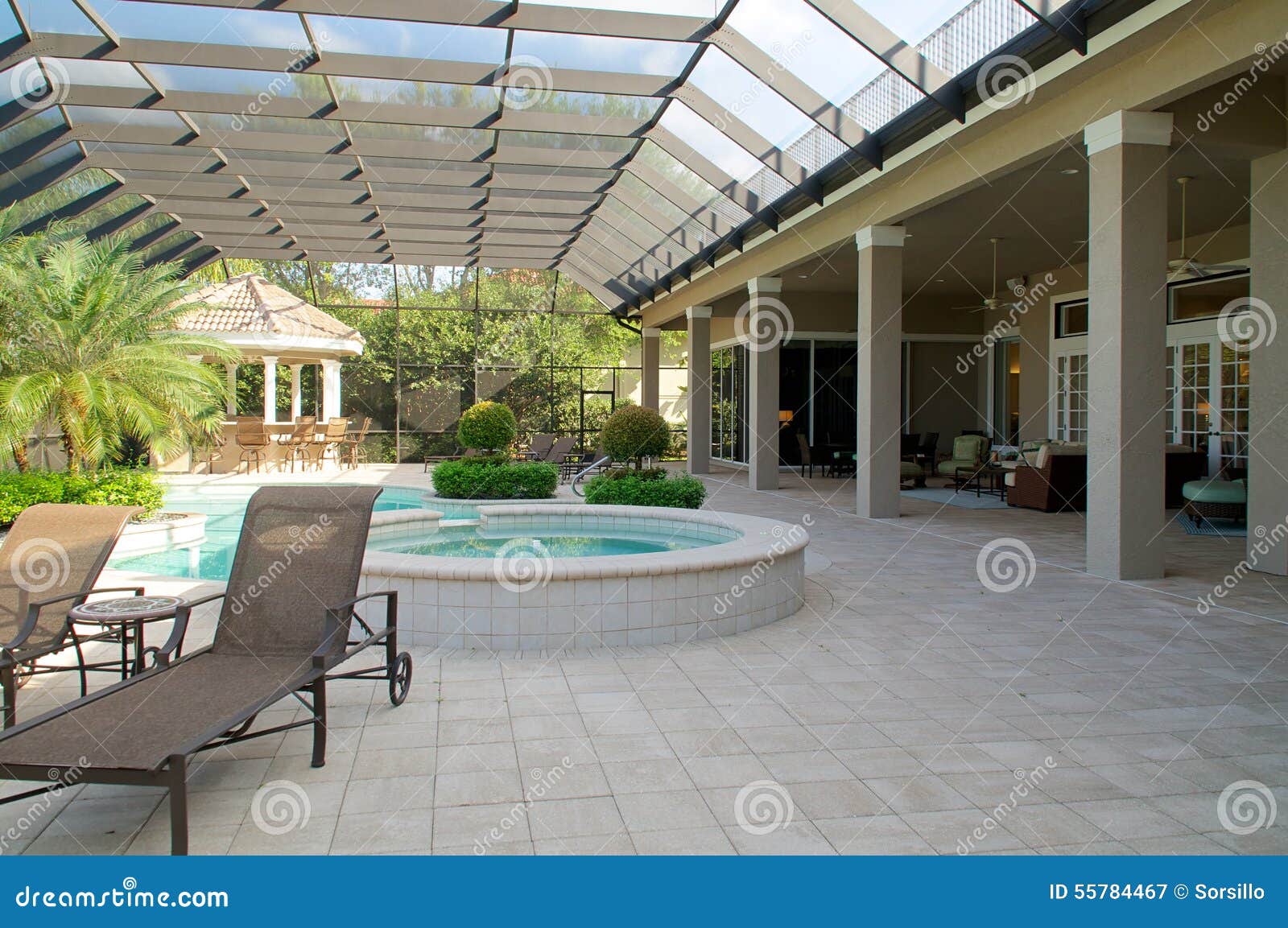 Screened in pool area stock image. Image of water, gazebo - 55784467