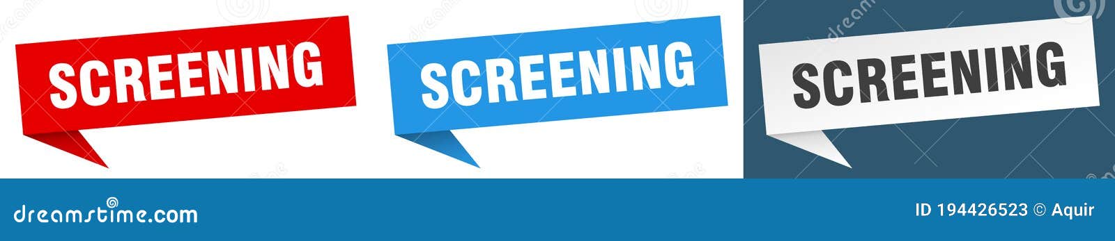 Screening Banner. Screening Speech Bubble Label Set Stock Vector ...