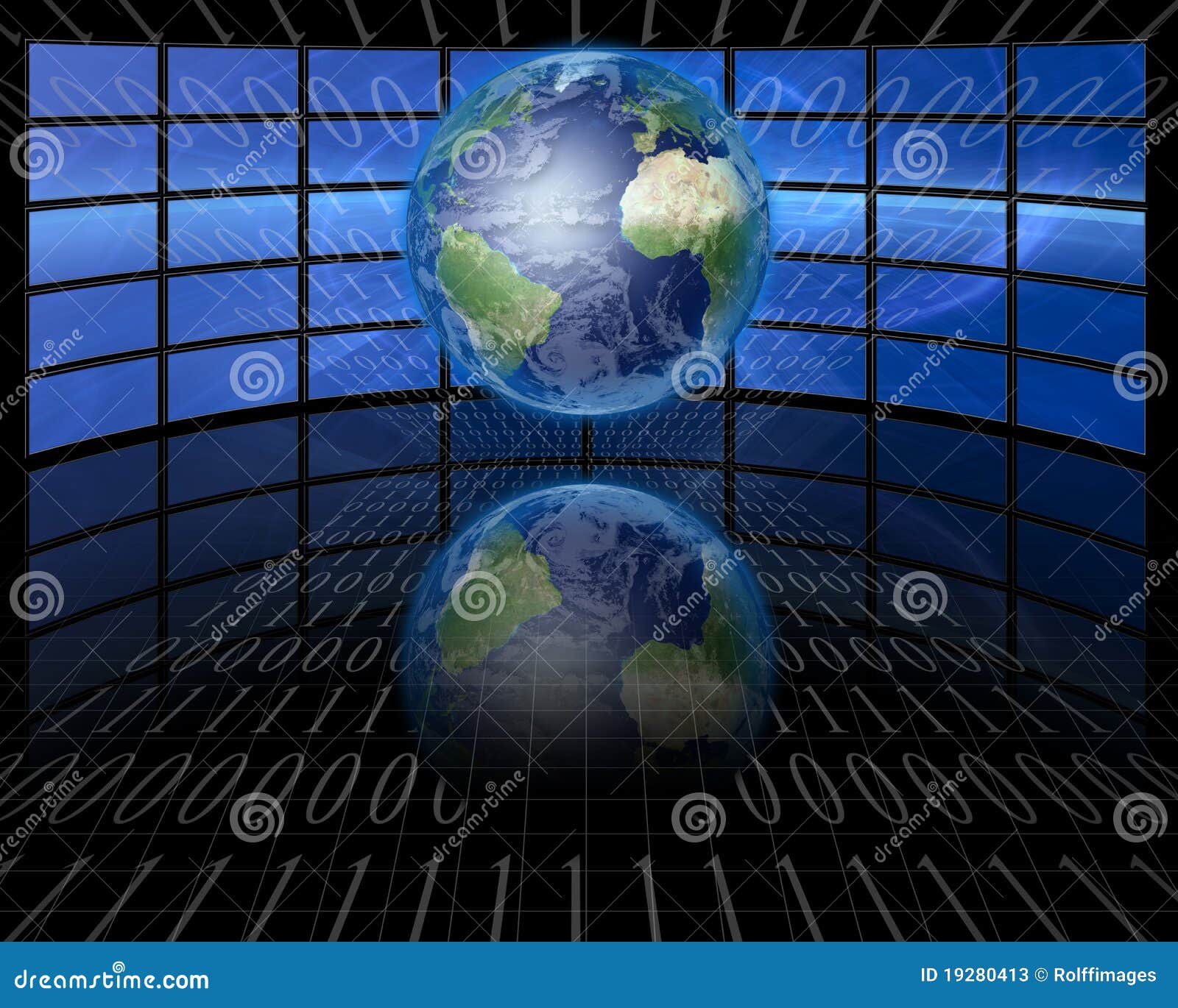 Screens and Binary with Earth Stock Illustration - Illustration of flat ...