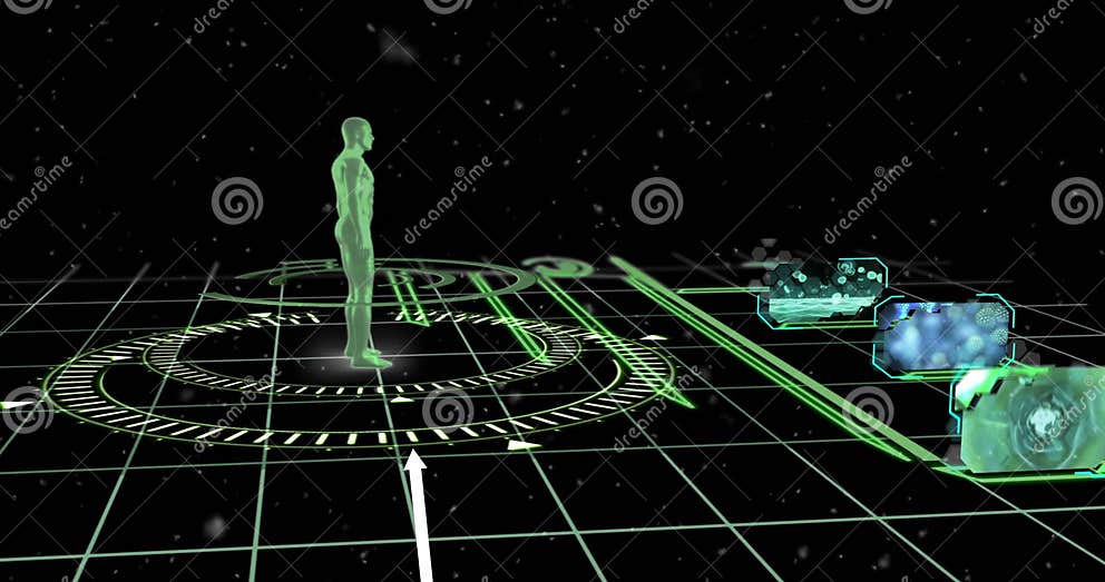 Screens with Data Processing and Human Body Model Over a Round Scanner ...
