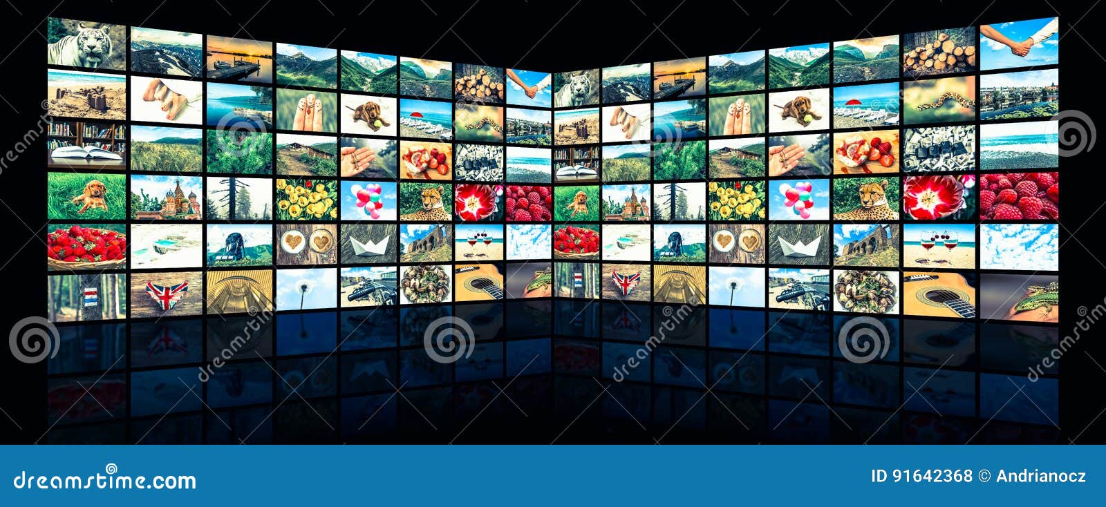 Screens Forming a Big Multimedia Broadcast Video Wall Stock Photo ...