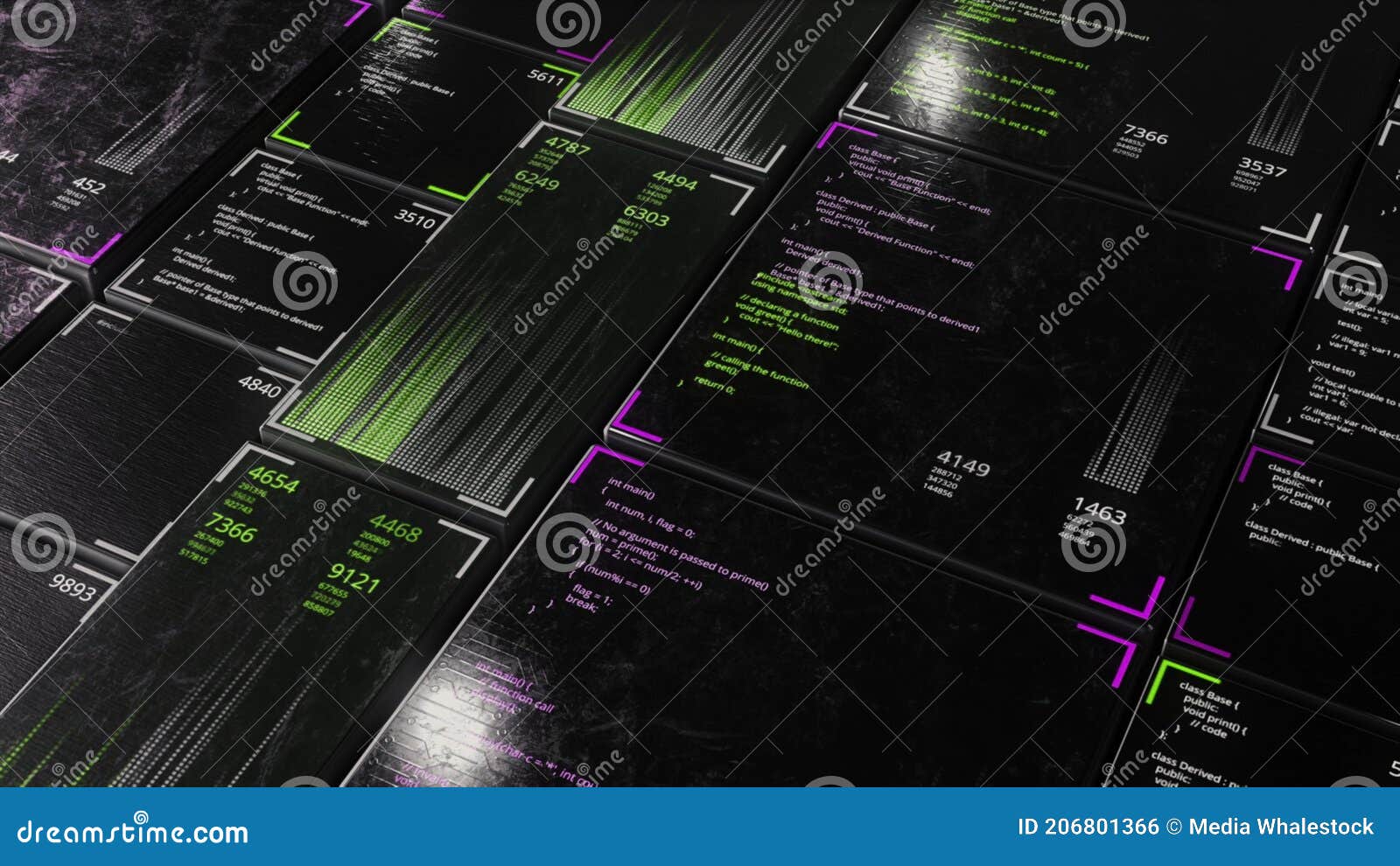 Screens Of Hacker Code Programming Process Animation Concept Of