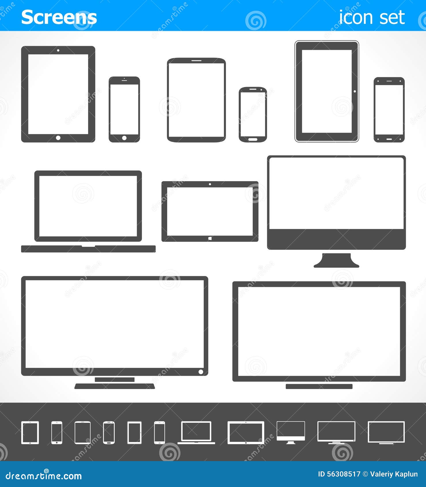 Screens - icon set stock vector. Illustration of flat - 56308517