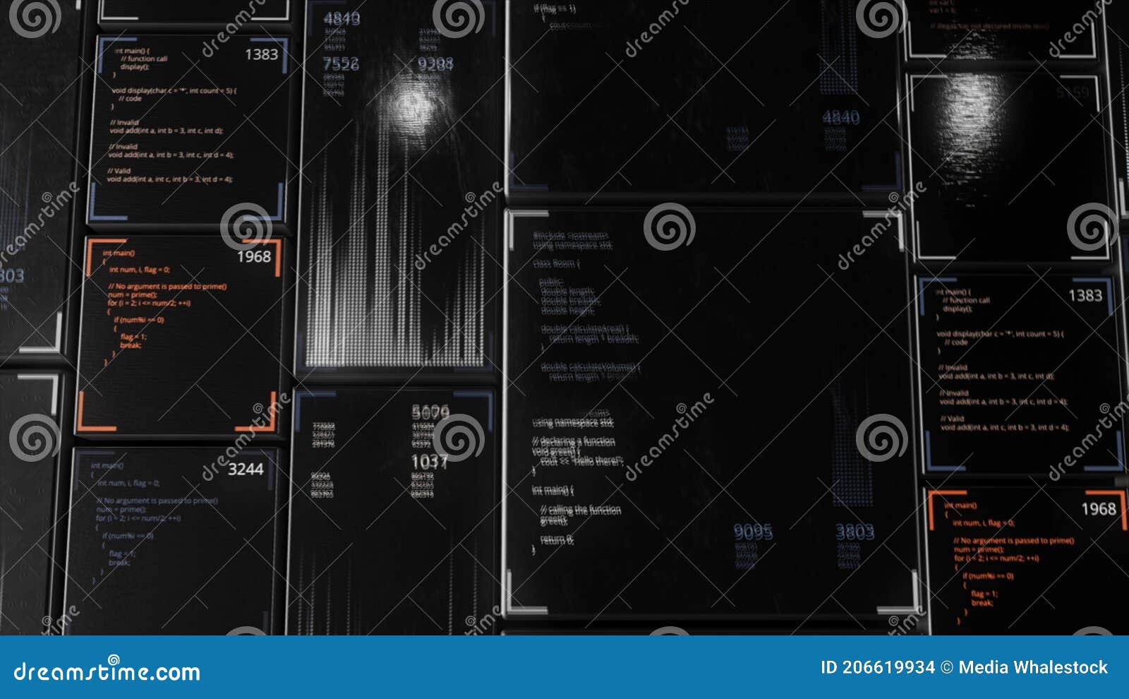 Screens Of Programming Code On Black Background Seamless Loop