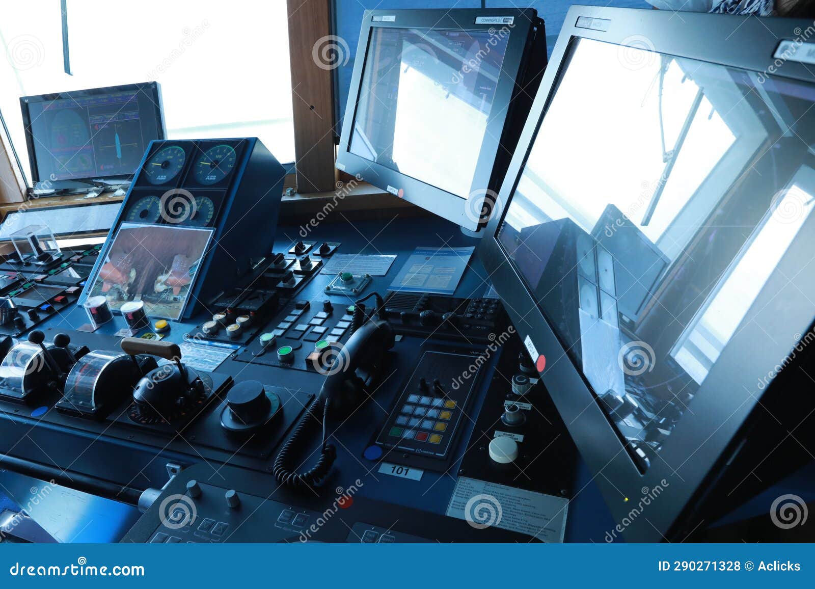 Screens and Radars on Command Bridge Stock Photo - Image of detail ...