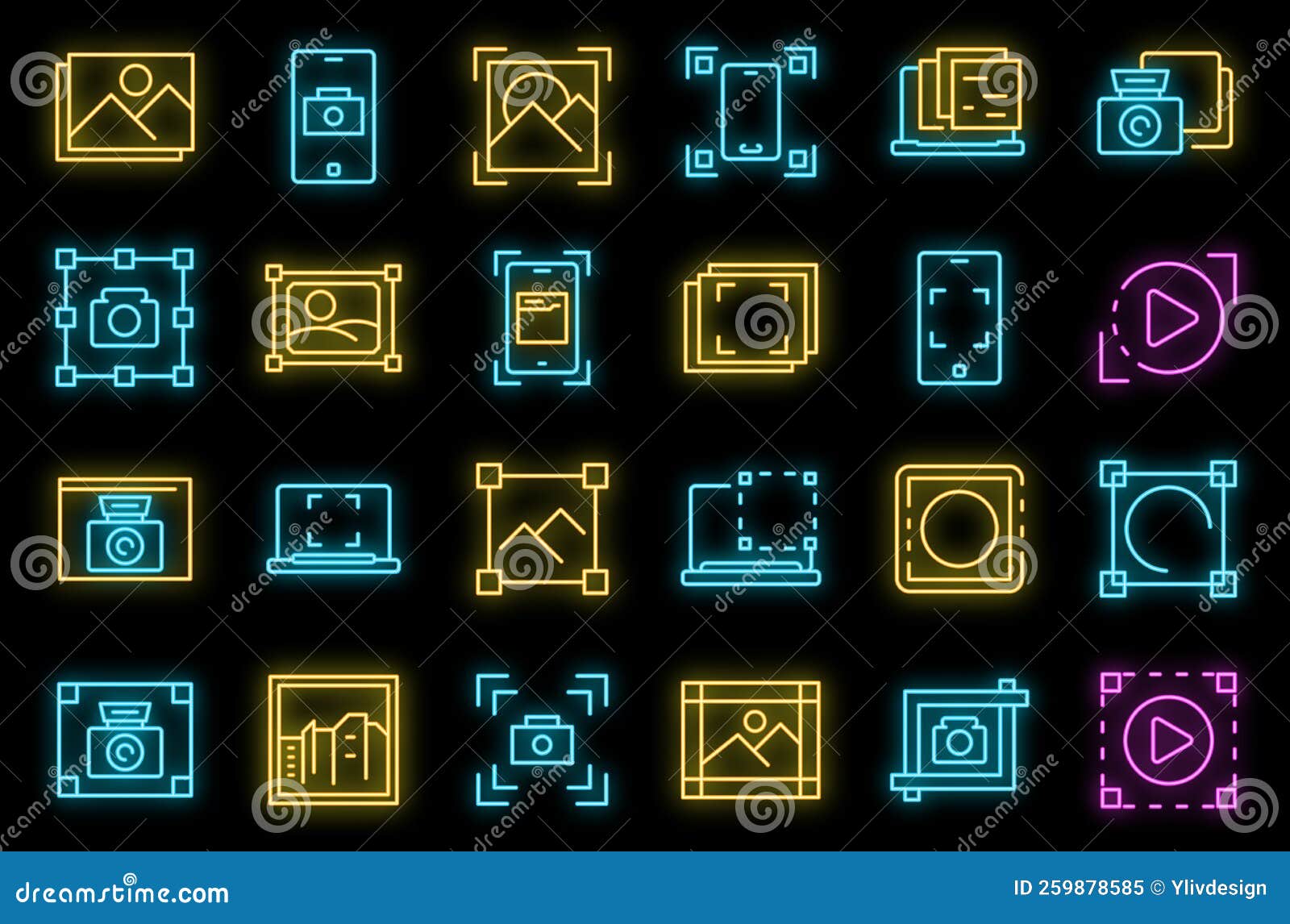 Screenshot Icons Set Vector Neon Stock Vector - Illustration of linear ...